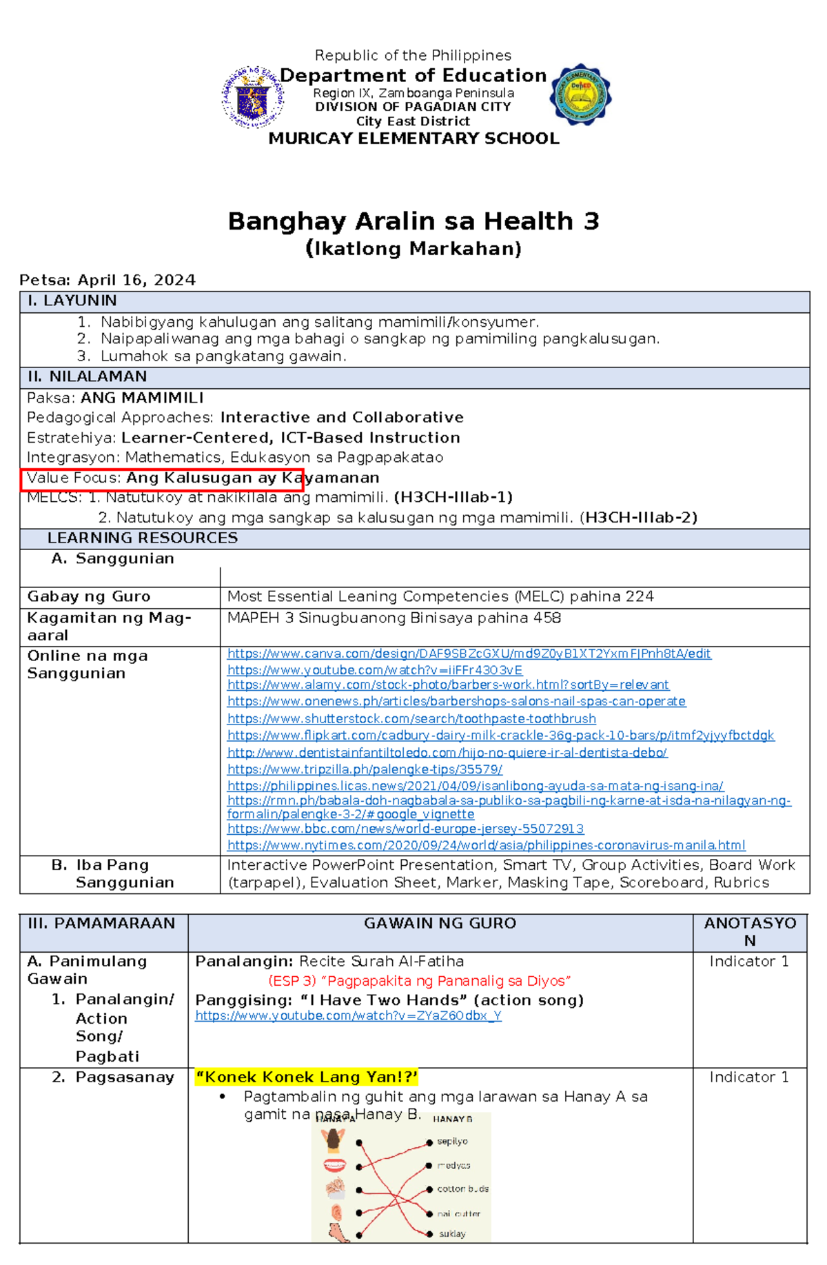 Health 3 - Republic of the Philippines Department of Education Region ...