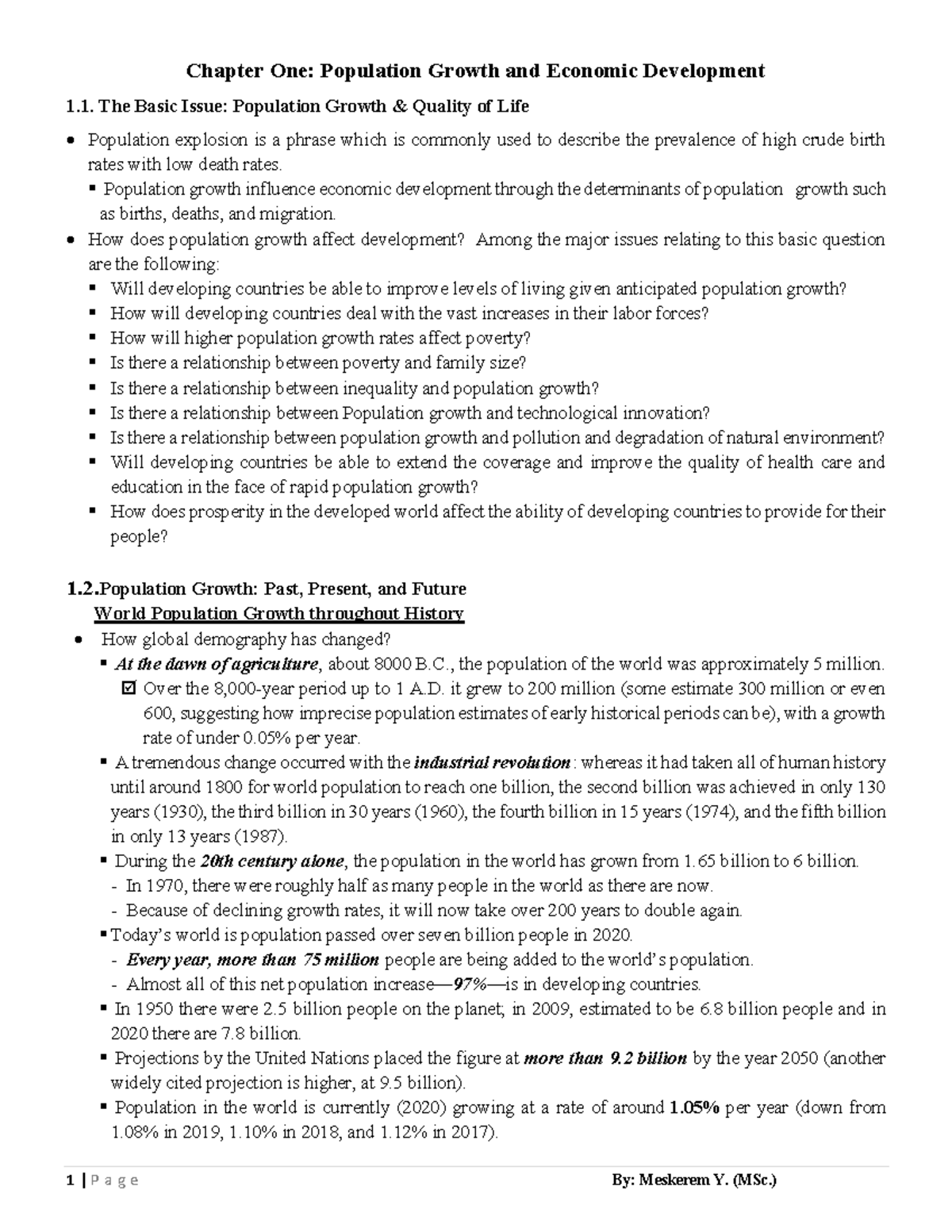 Dev't II Chapter One - HALLO - Chapter One: Population Growth and ...