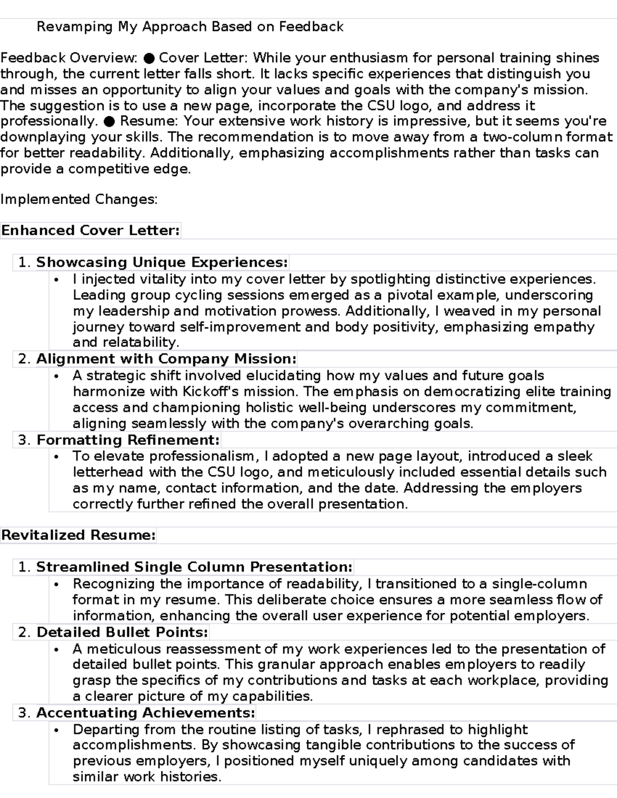 PD assignment final - Revamping My Approach Based on Feedback Feedback ...