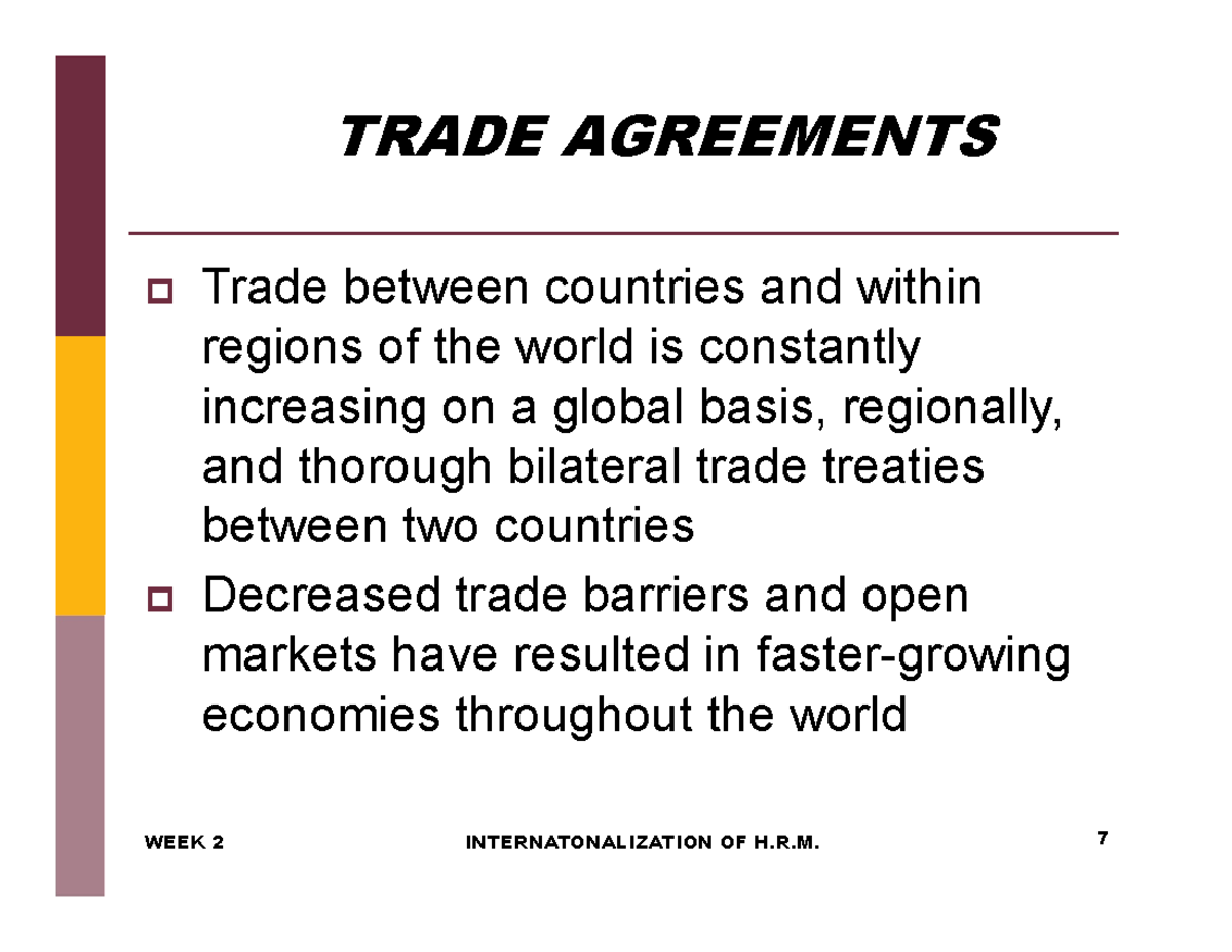HRM - Human Resource Management - TRADE AGREEMENTS Trade between ...
