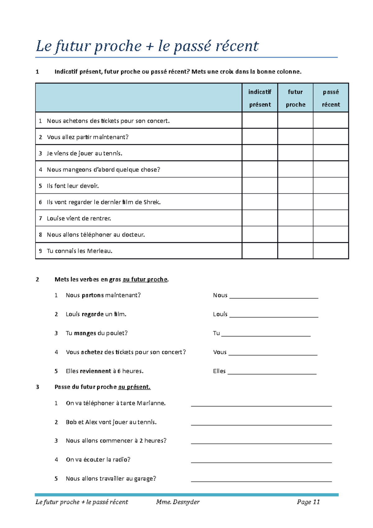 Courant 5 Le futur proche-le passe recent - Le futur proche + le passé ...