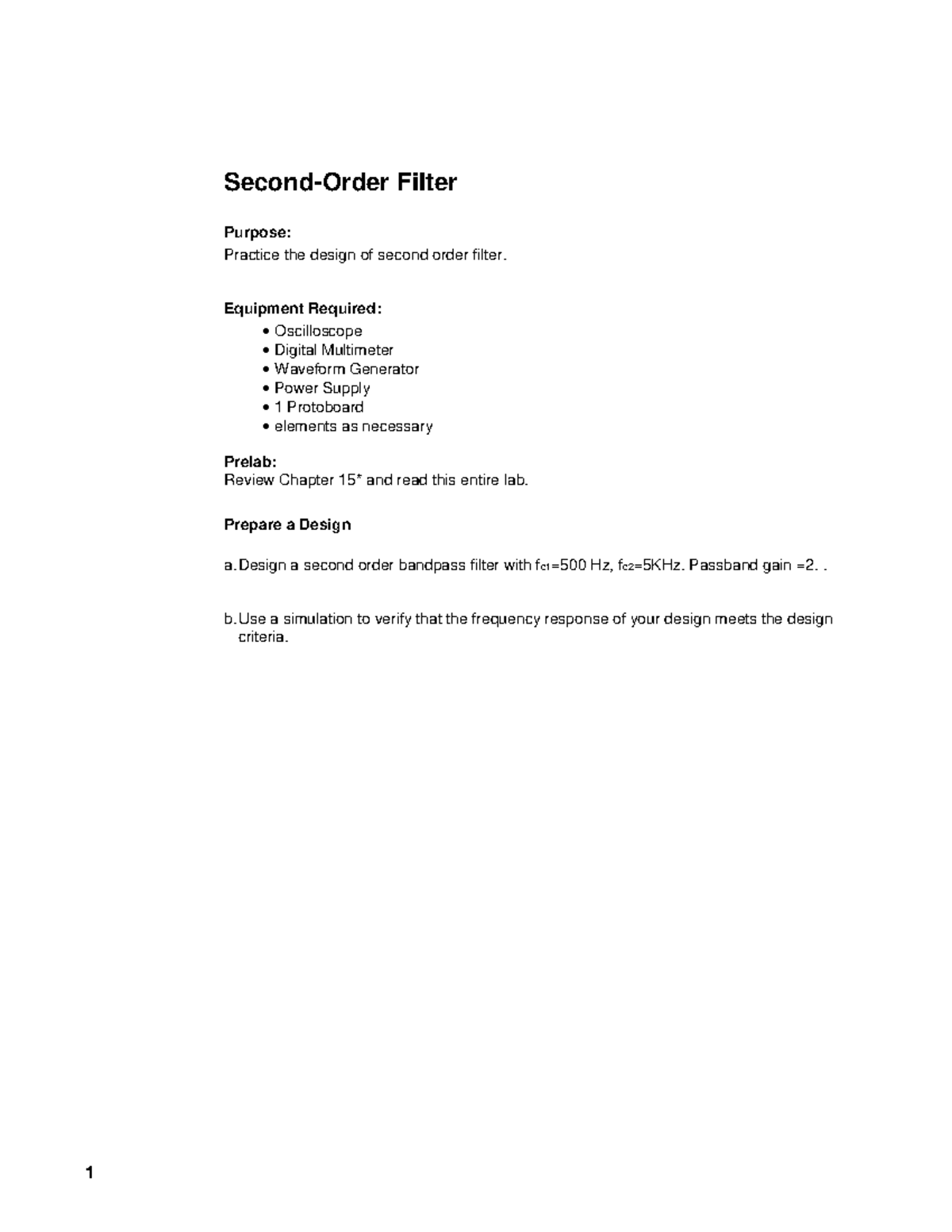 Lab+9+Second+Order+filter - 1 Second-Order Filter Purpose: Practice the ...