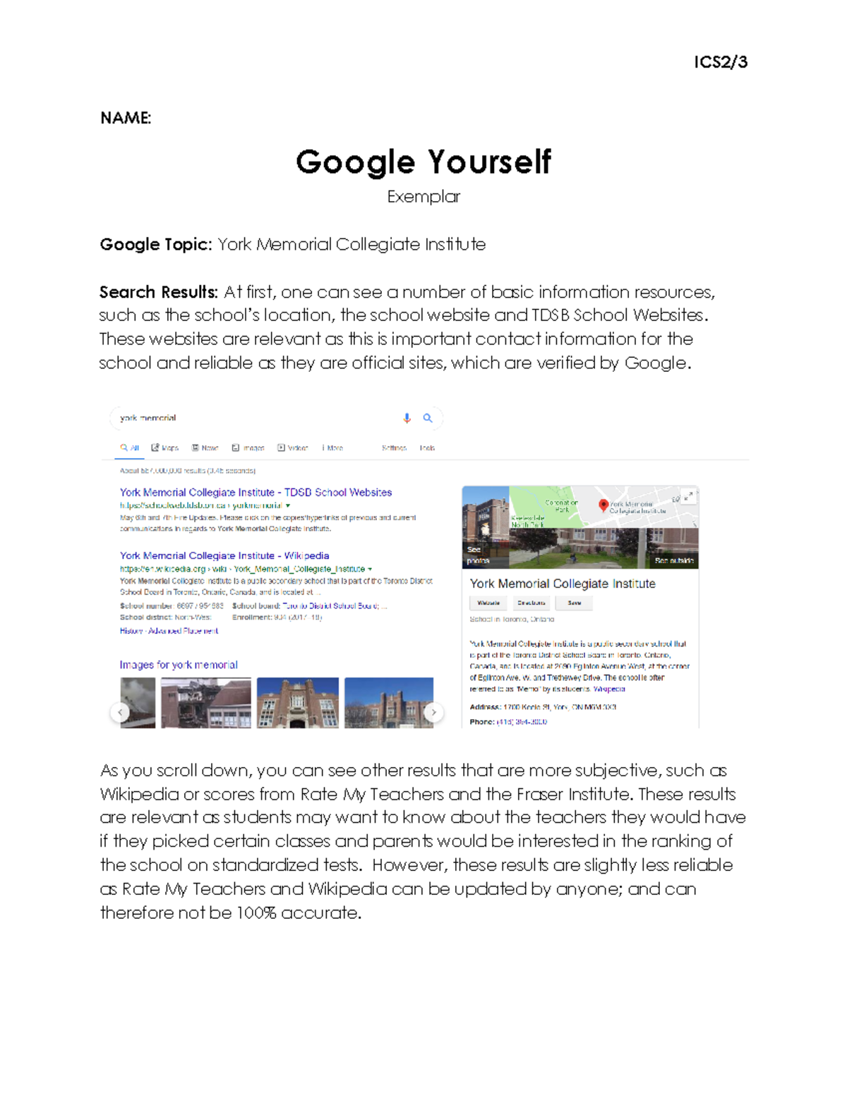 3d. Google Yourself - School Exemplar - ICS2/ NAME: Google Yourself ...
