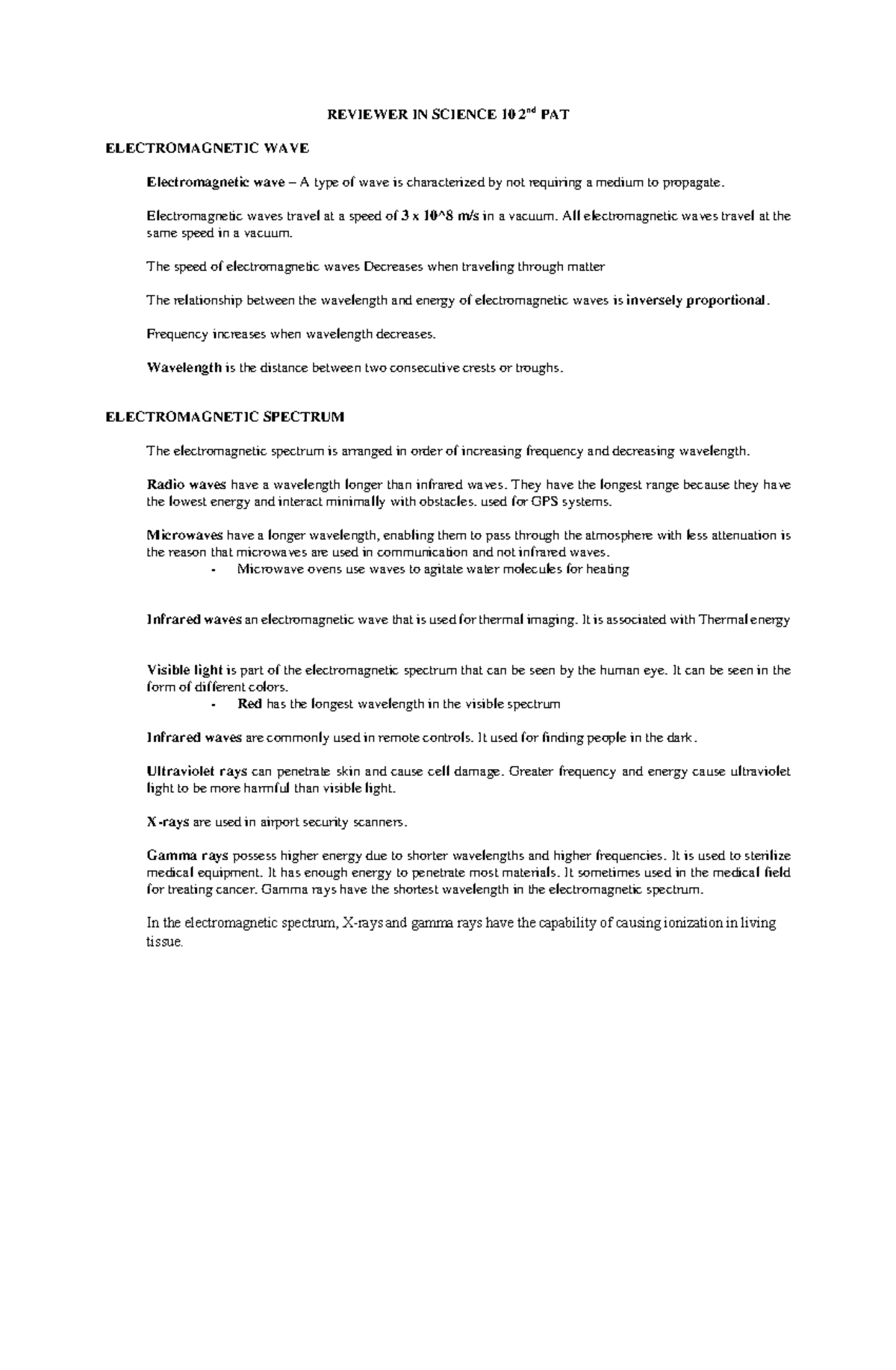 Reviewer IN Science 10 2nd PAT - REVIEWER IN SCIENCE 10 2nd PAT ...