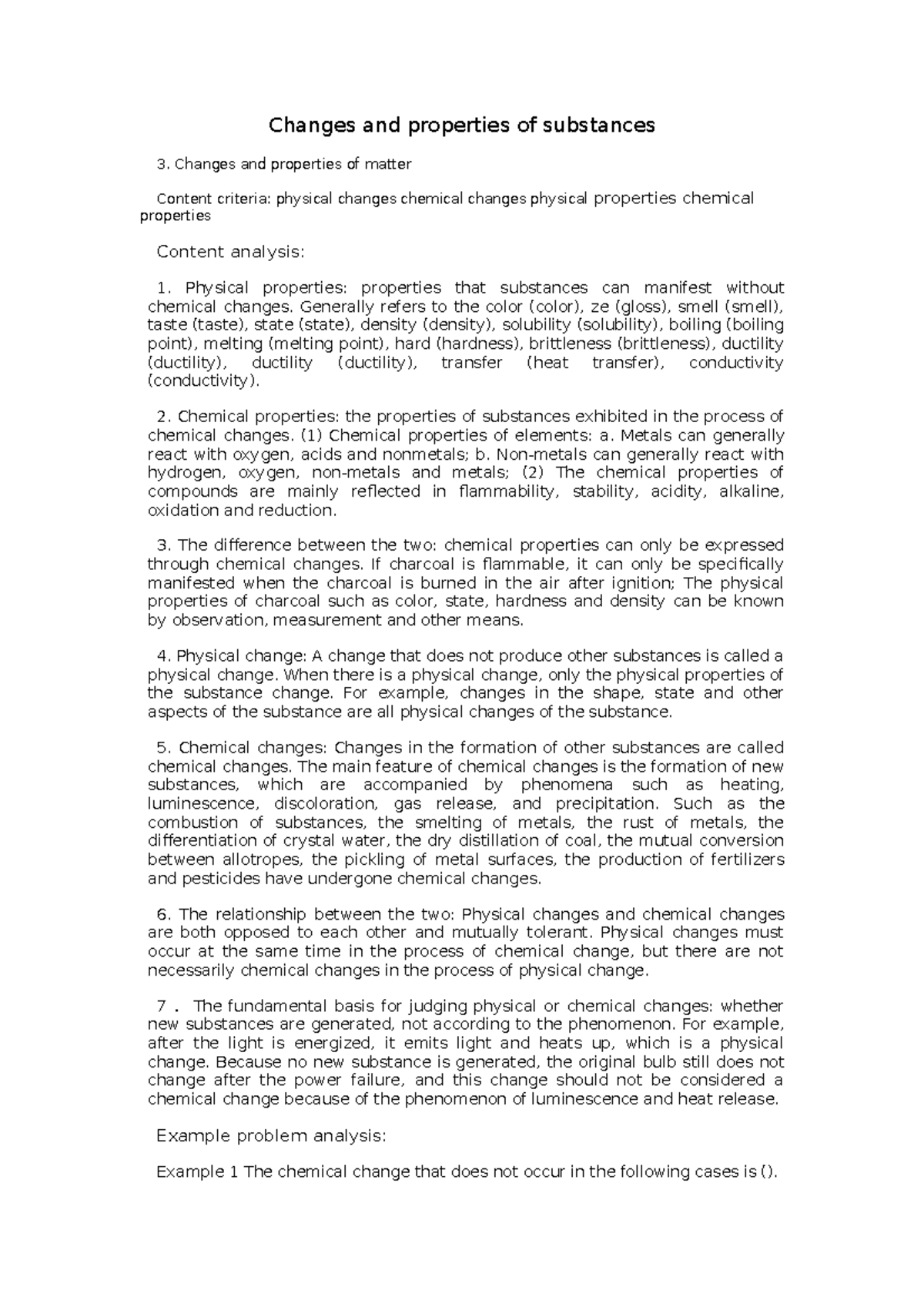 Changes and properties of substances - Changes and properties of matter ...