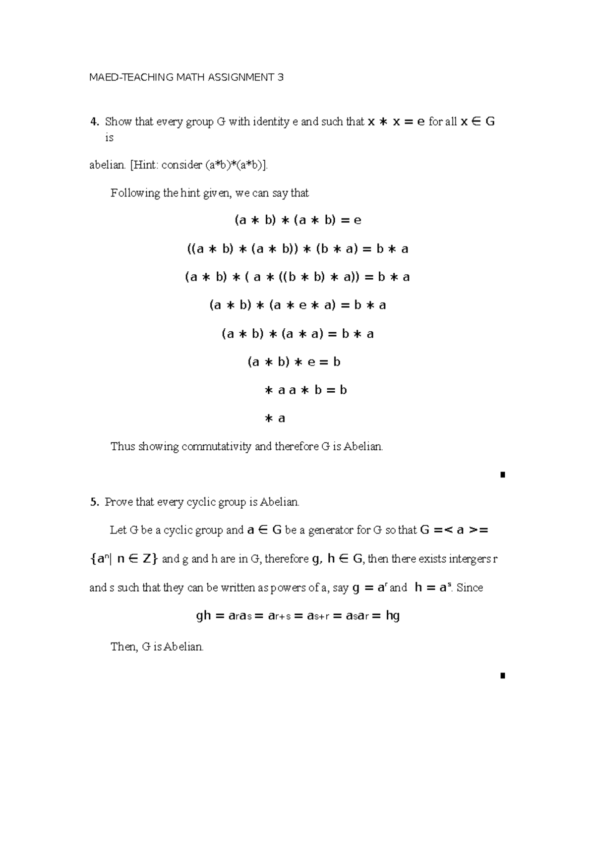 MTH 212 Assignment - MAED-TEACHING MATH ASSIGNMENT 3 Show that every ...