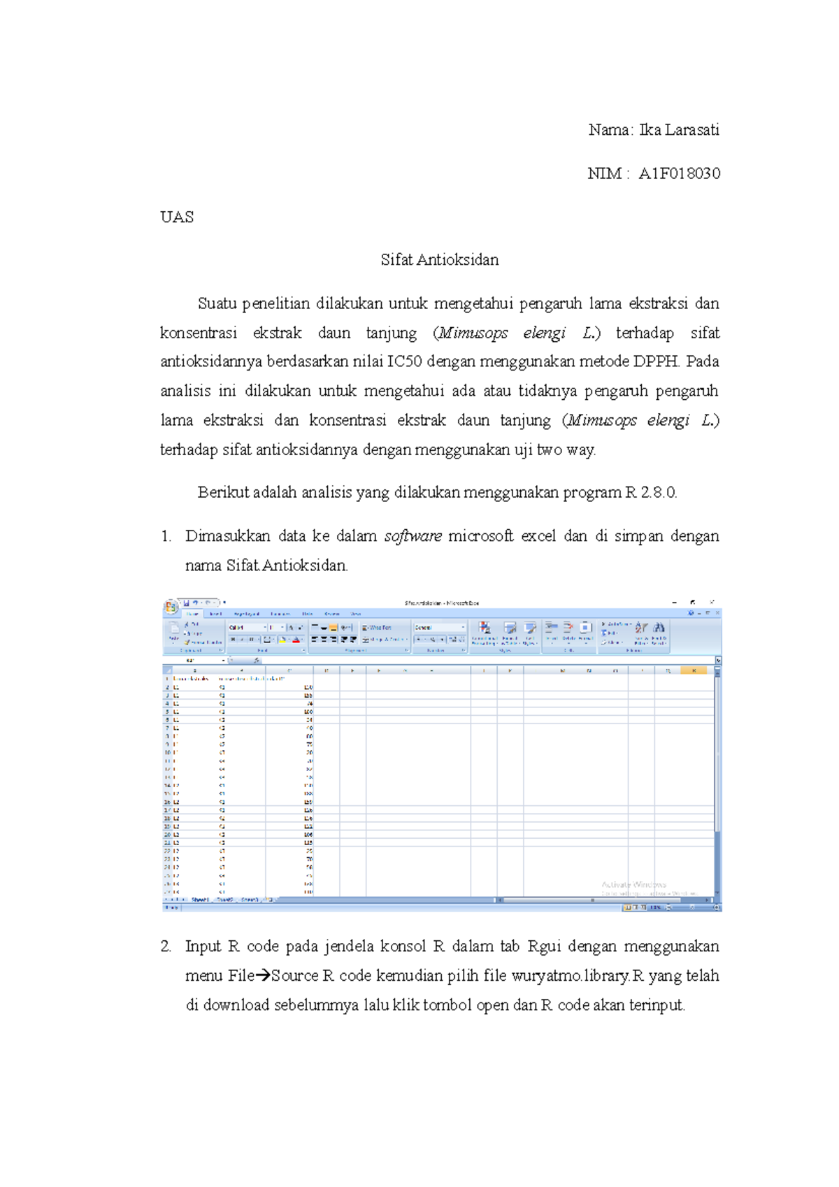 Aplikasi Program Pengolahan Data (AAPD) Tugas 1 - Nama: Ika Larasati NIM : A1F UAS Sifat ...