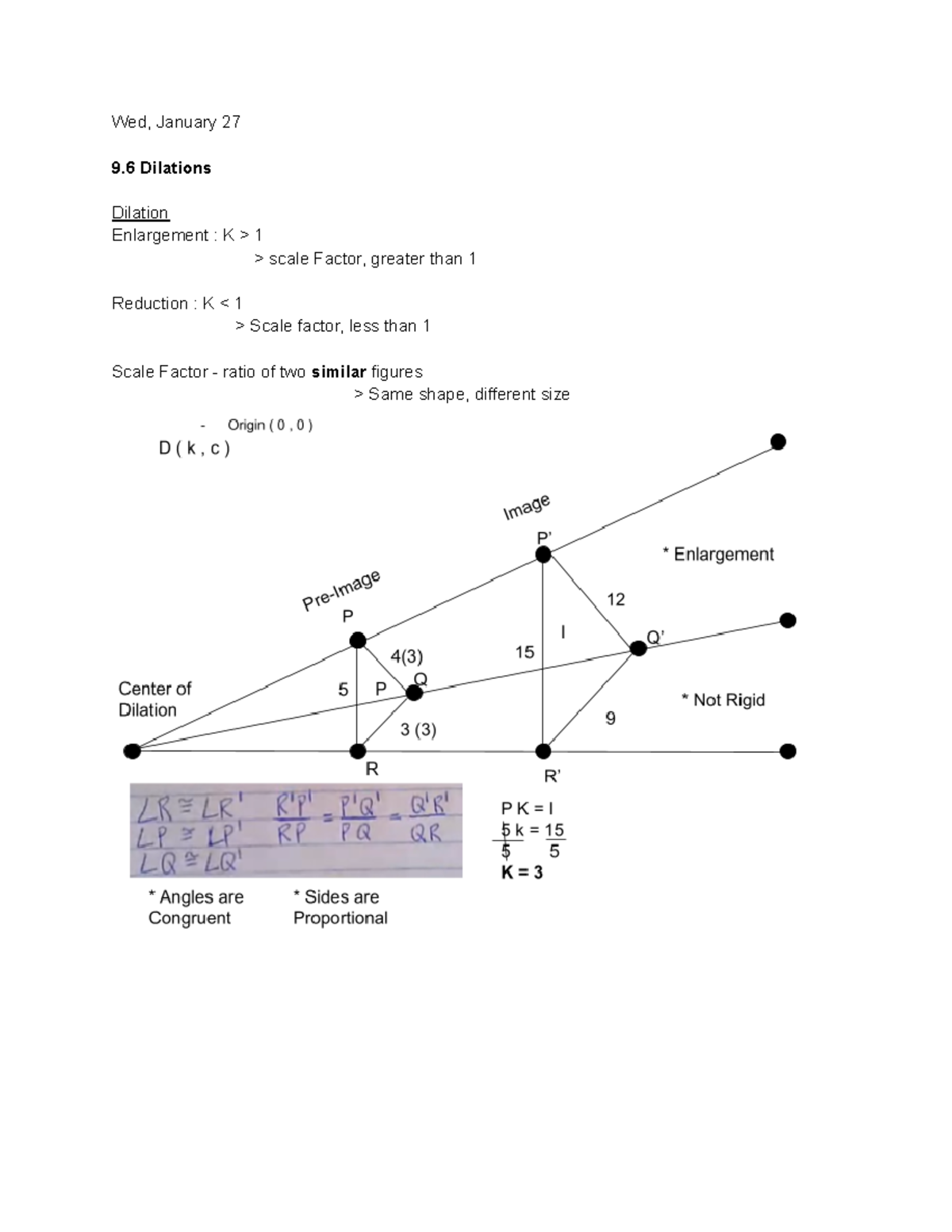 Geometry Digital Notes - Wed, January 27 9 Dilations Dilation ...