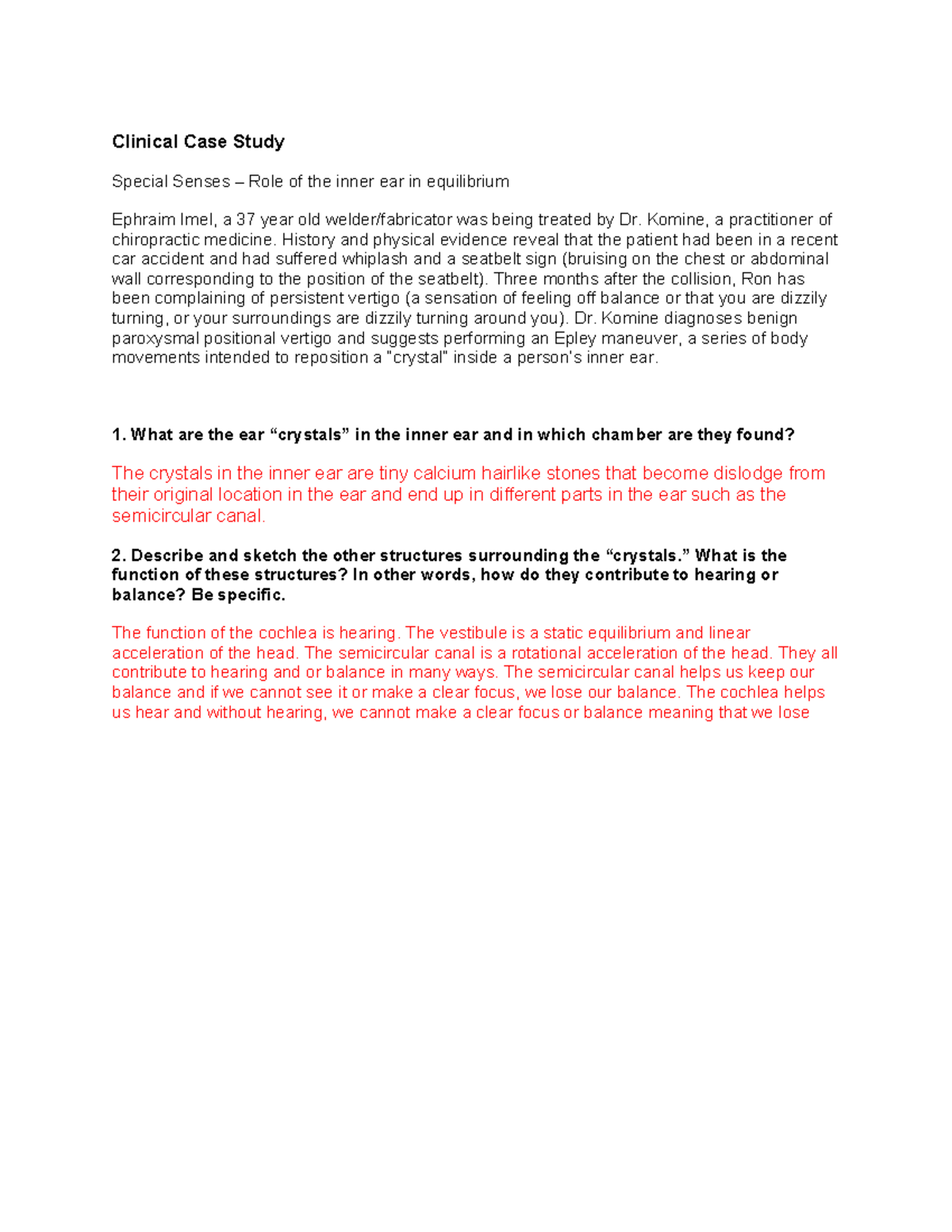 Clinical Case Inner Ear Study - Clinical Case Study Special Senses ...