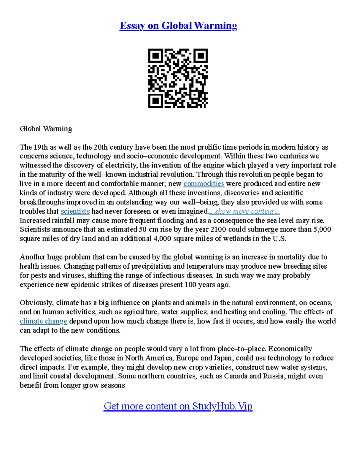 Short Essay On Global Warming - Essay on Global Warming Global Warming ...