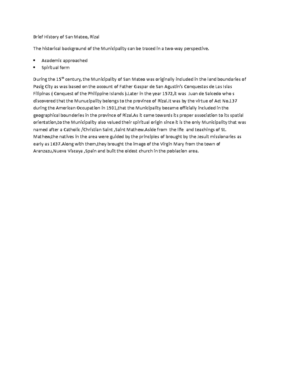 Brief History of San Mateo - Academic approached Spiritual form During ... Brief History of San Mateo - Academic approached Spiritual form During ...