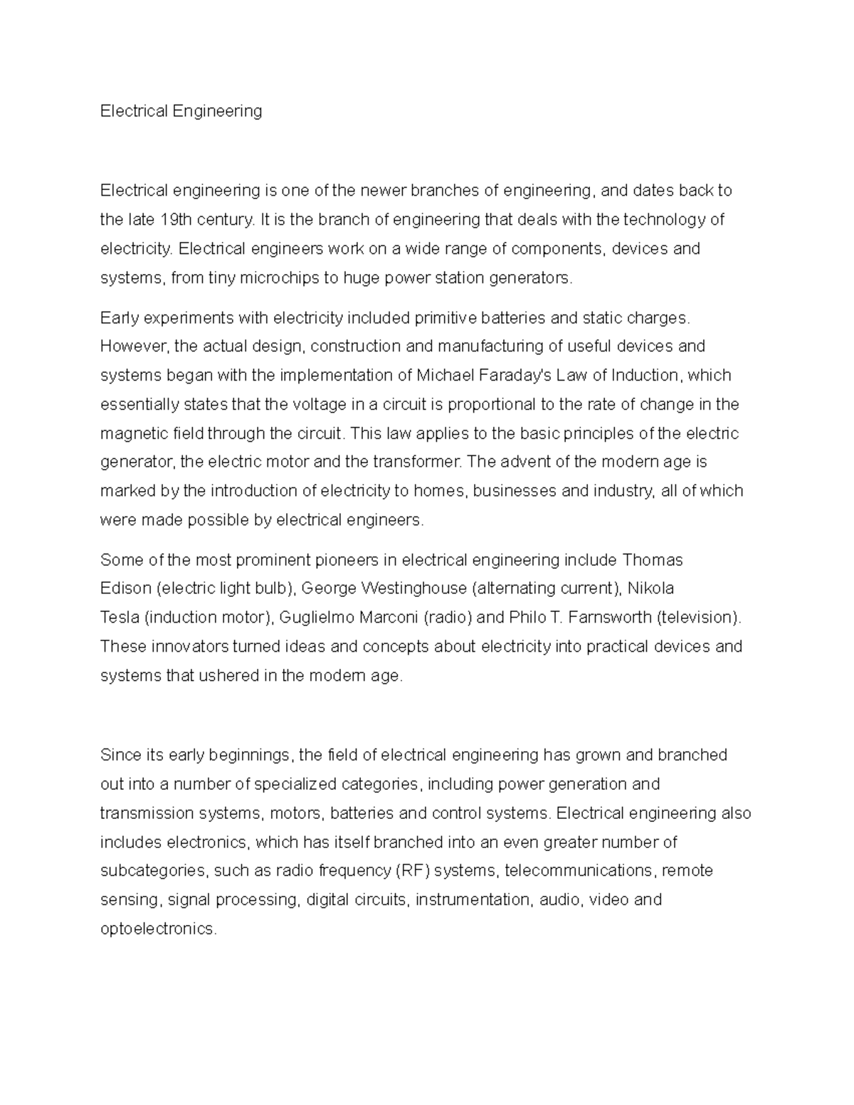 Electrical Engineering Electrical Engineering Electrical Engineering