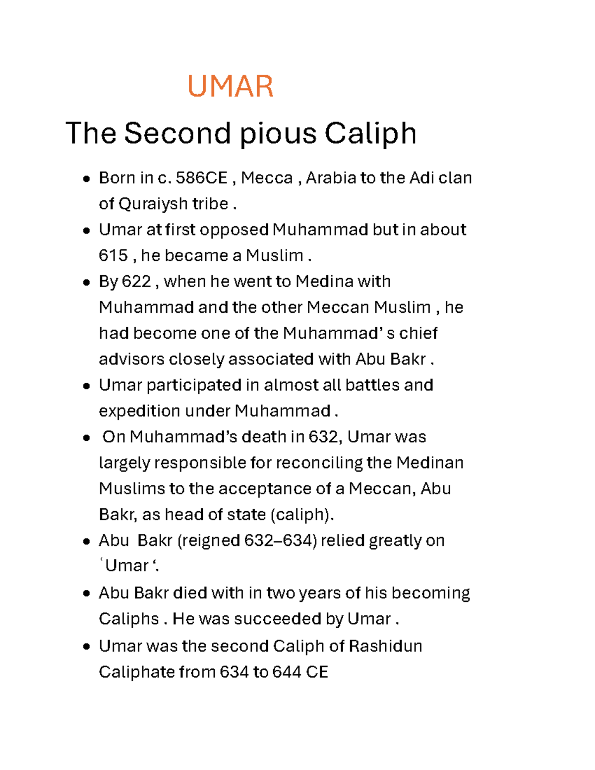 Umar - Njl - UMAR The Second pious Caliph Born in c. 586CE , Mecca ...