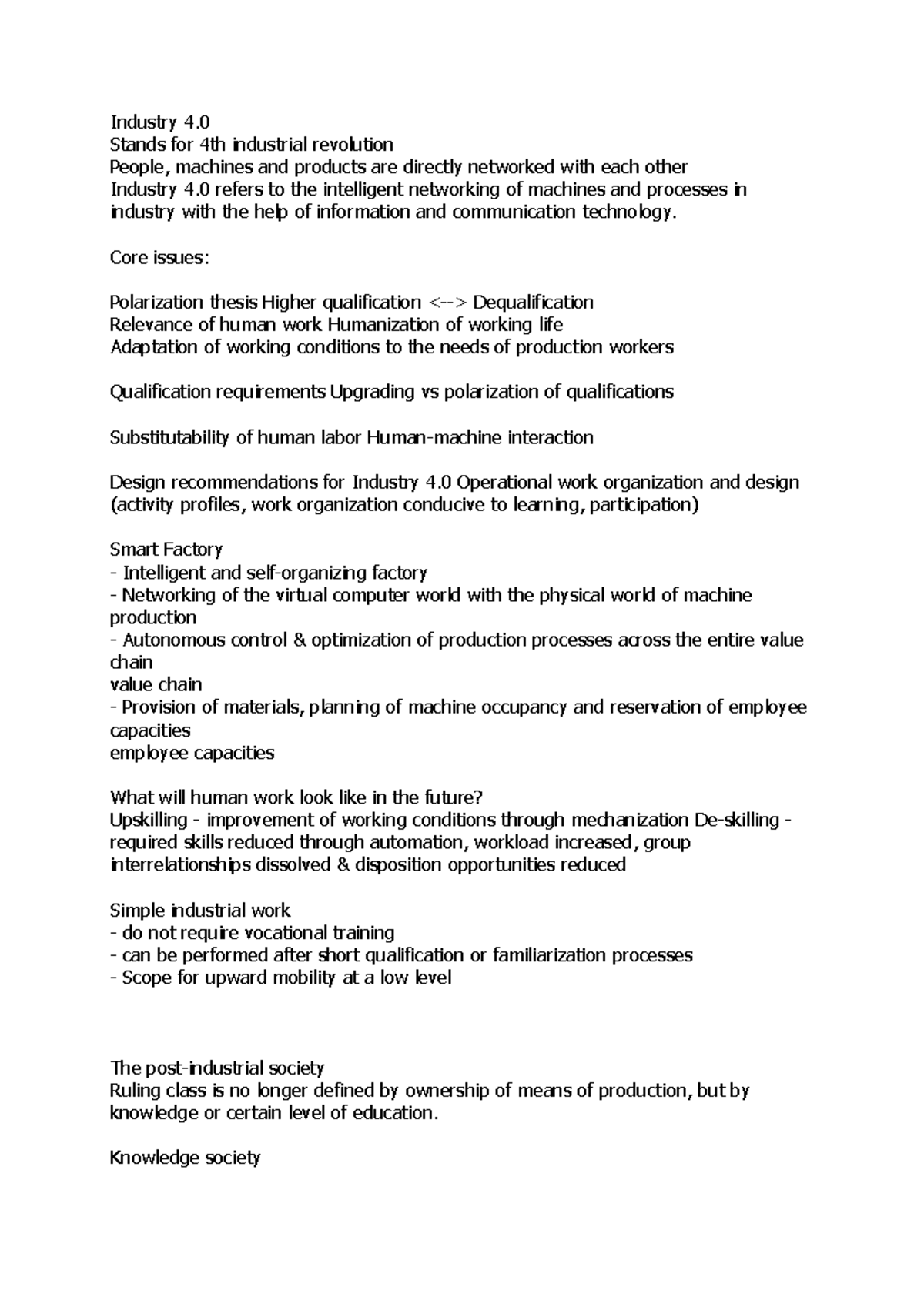 Industry 4 - Sociology Notes - Industry 4. Stands for 4th industrial ...