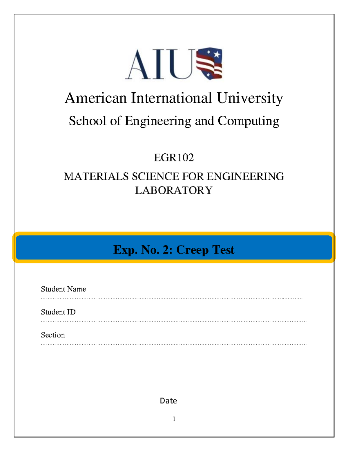 Creep Test Report - good - American International University School of ...