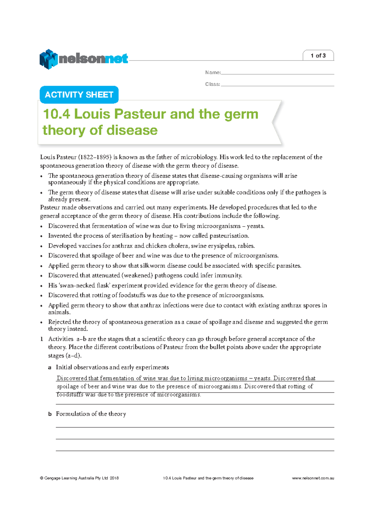 10.4 Louis Pasteur and Germ Theory - © Cengage Learning Australia Pty ...