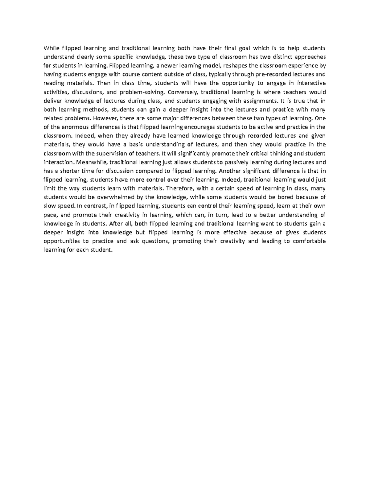 Compare Contrast - ádfasdf - While flipped learning and traditional ...