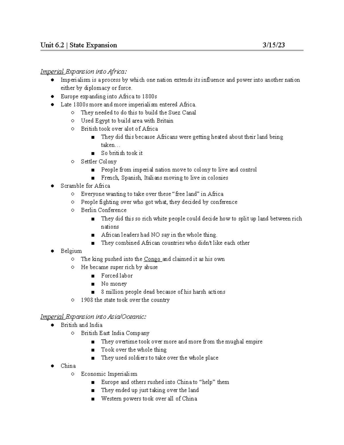Unit 6.2 Notes - Unit 6 | State Expansion 3/15/ Imperial Expansion into ...