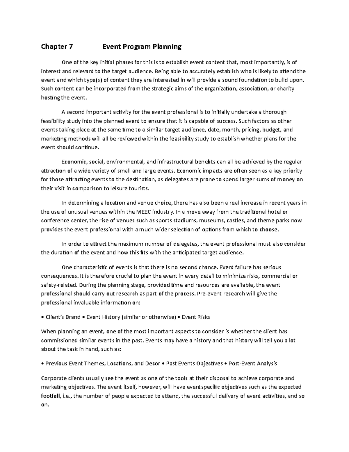Events Chapter 7 Event Program Planning - Chapter 7 Event Program ...