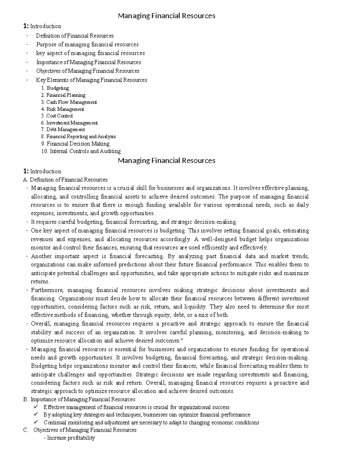 Manage financial resource - Managing Financial Resources 1 ...