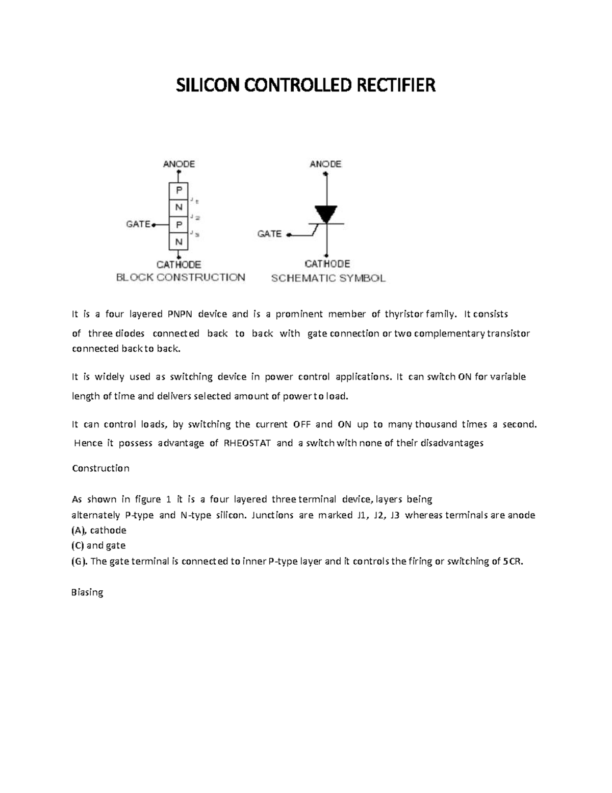 Silicon controlled rectifier - SILICON CONTROLLED RECTIFIER It is a ...