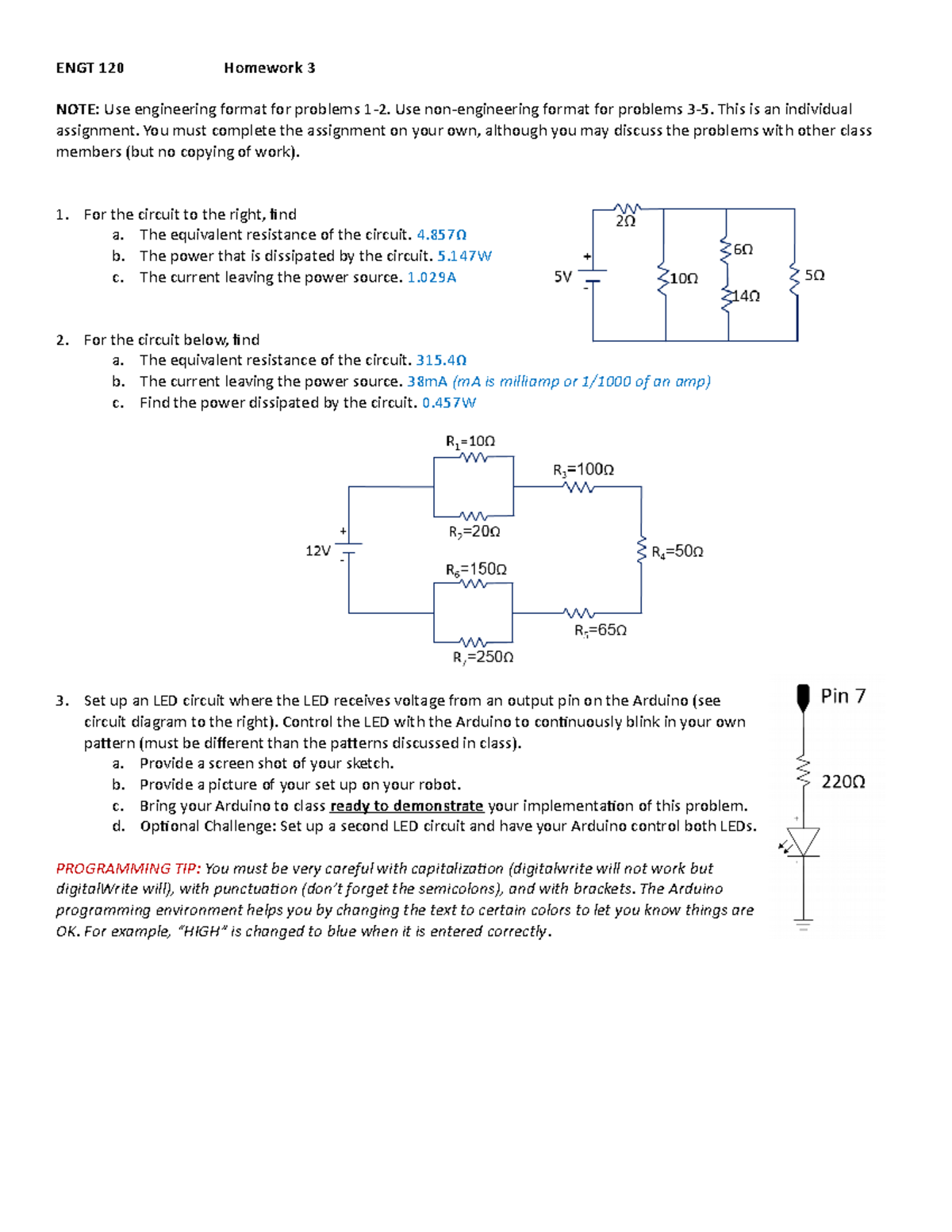 Homework 3 ENGT221- unfinished - ENGT 120 Homework 3 NOTE: Use engineering format for problems 1 ...
