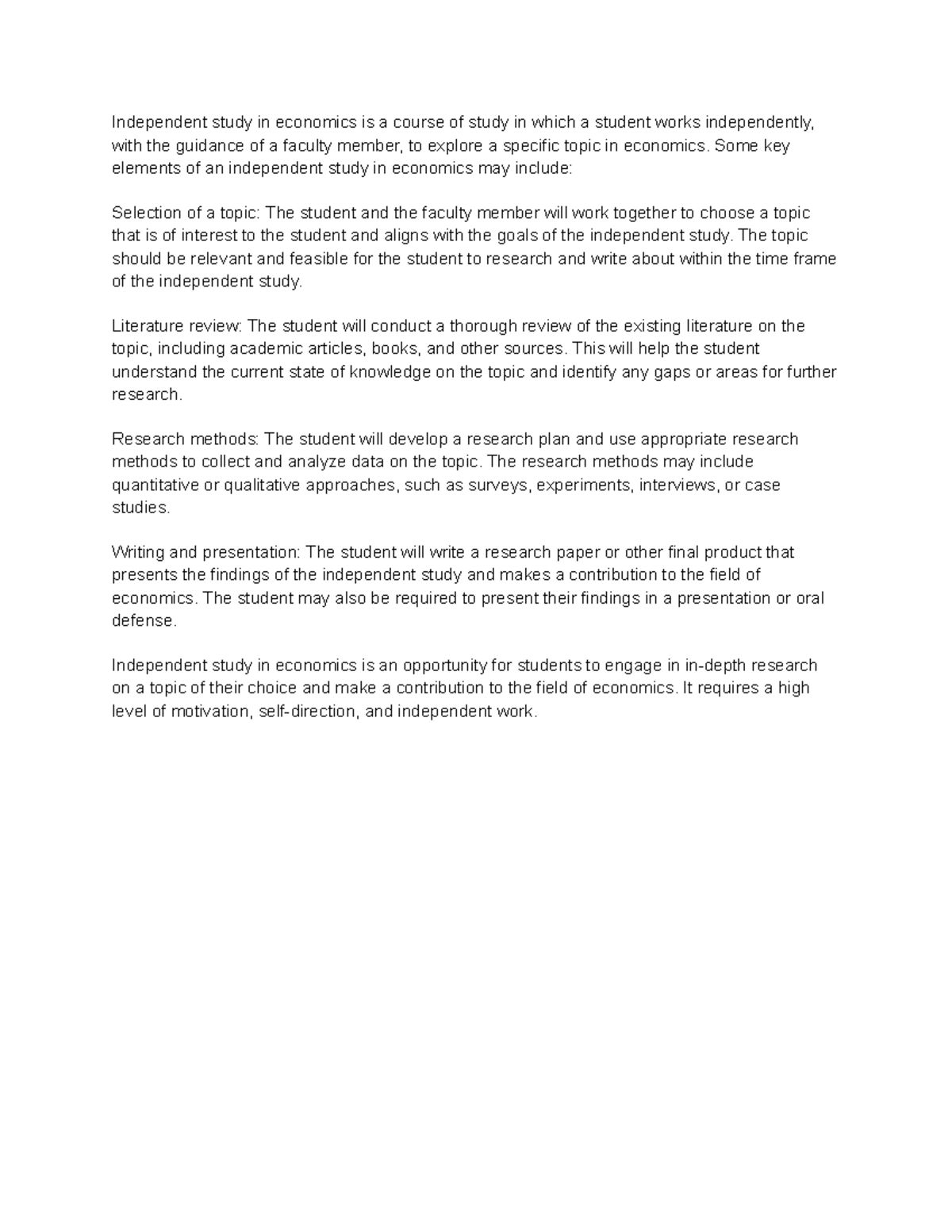 Independent Study in Economics - Some key elements of an independent ...