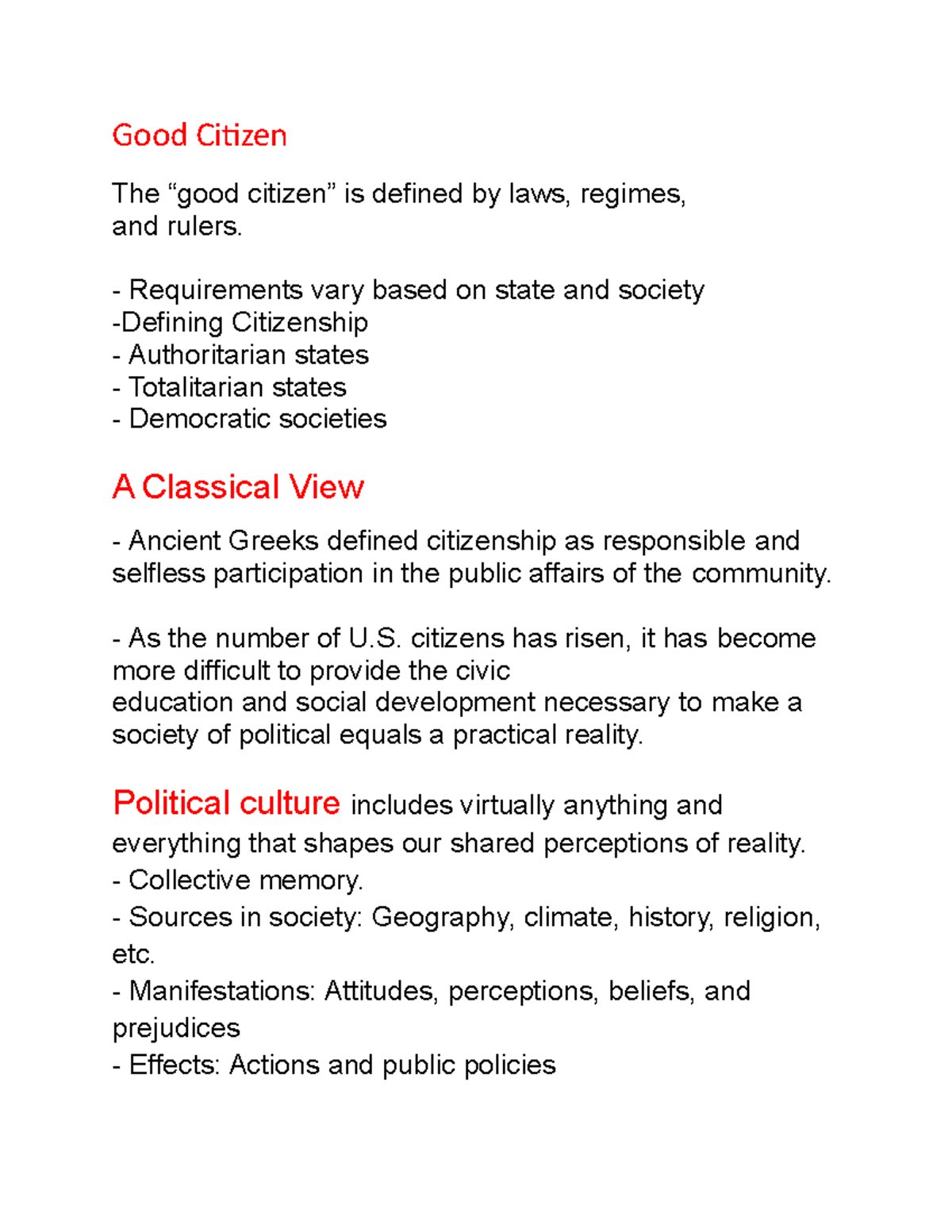 Political Science "Good Citizens" - Good Citizen The “good citizen” is ...