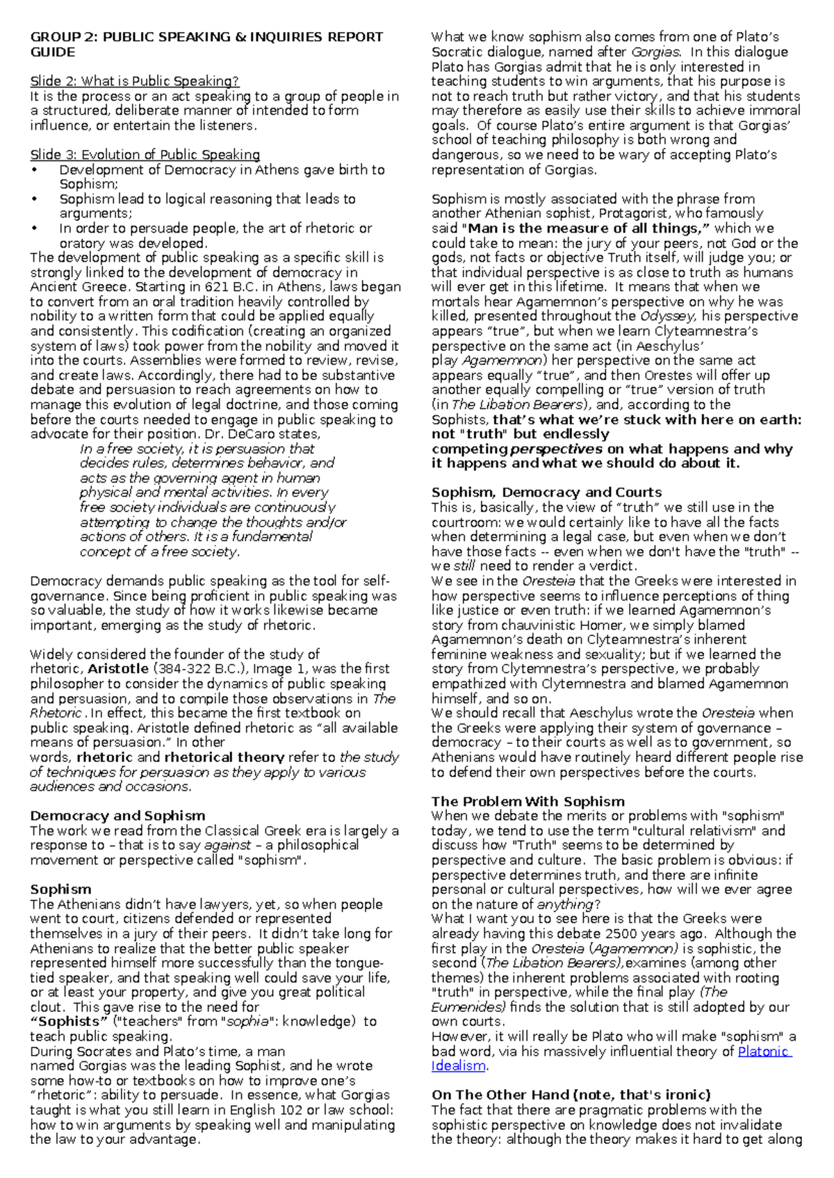 Public Speaking AND Inquiries Report Guide - GROUP 2: PUBLIC SPEAKING ...