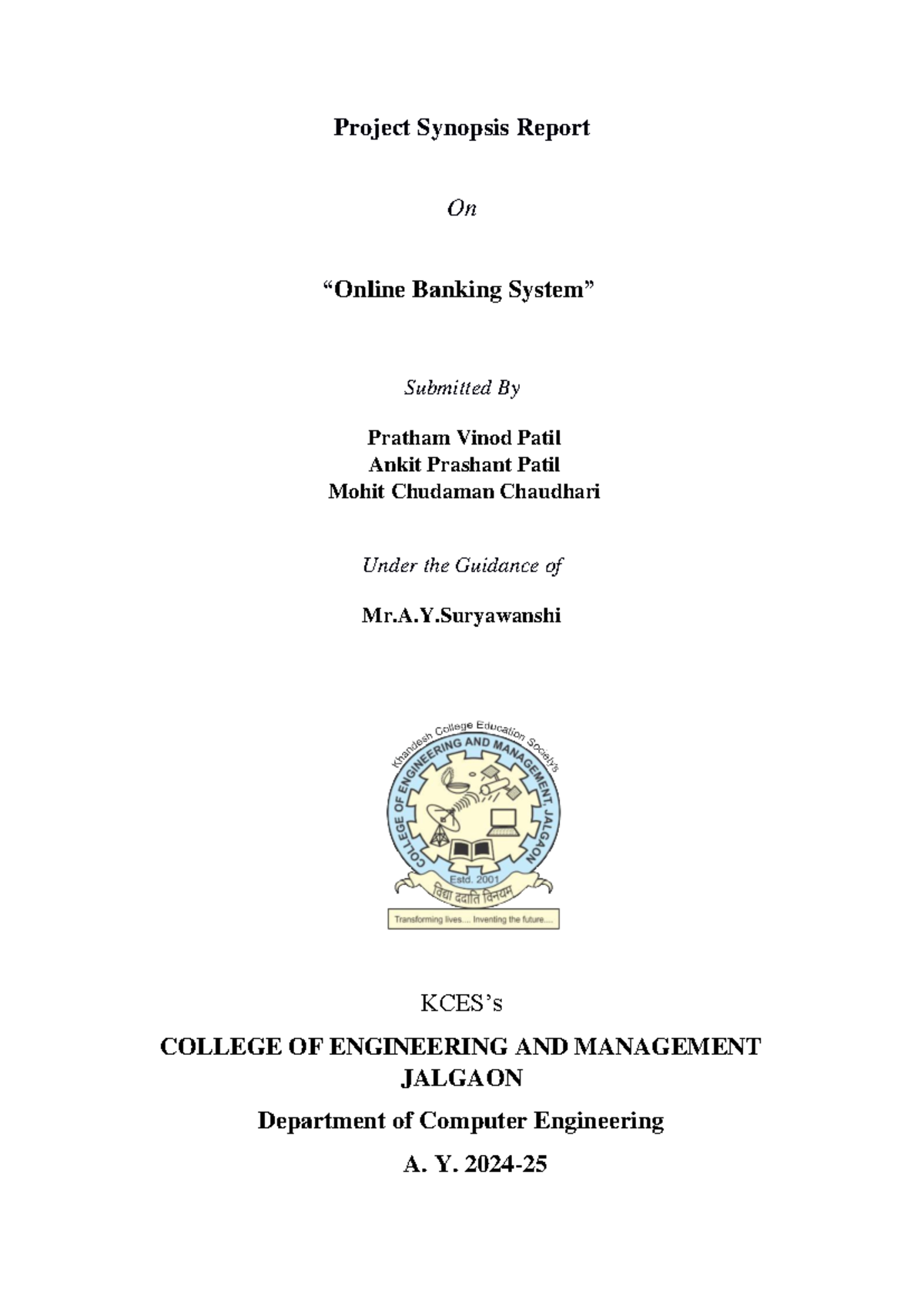 Final online banking - it govern - Project Synopsis Report On “Online ...