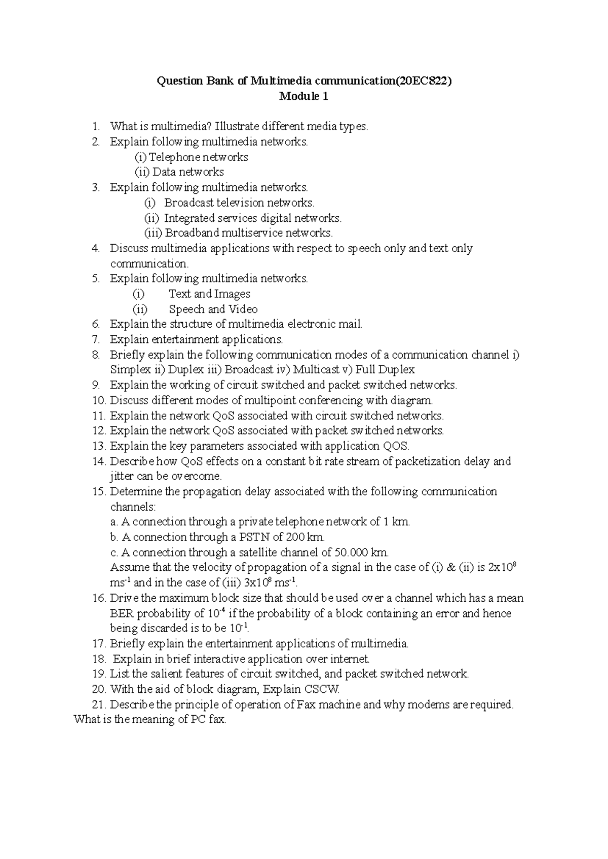 Module 1-Question Bank of Multimedia communication - Question Bank of ...
