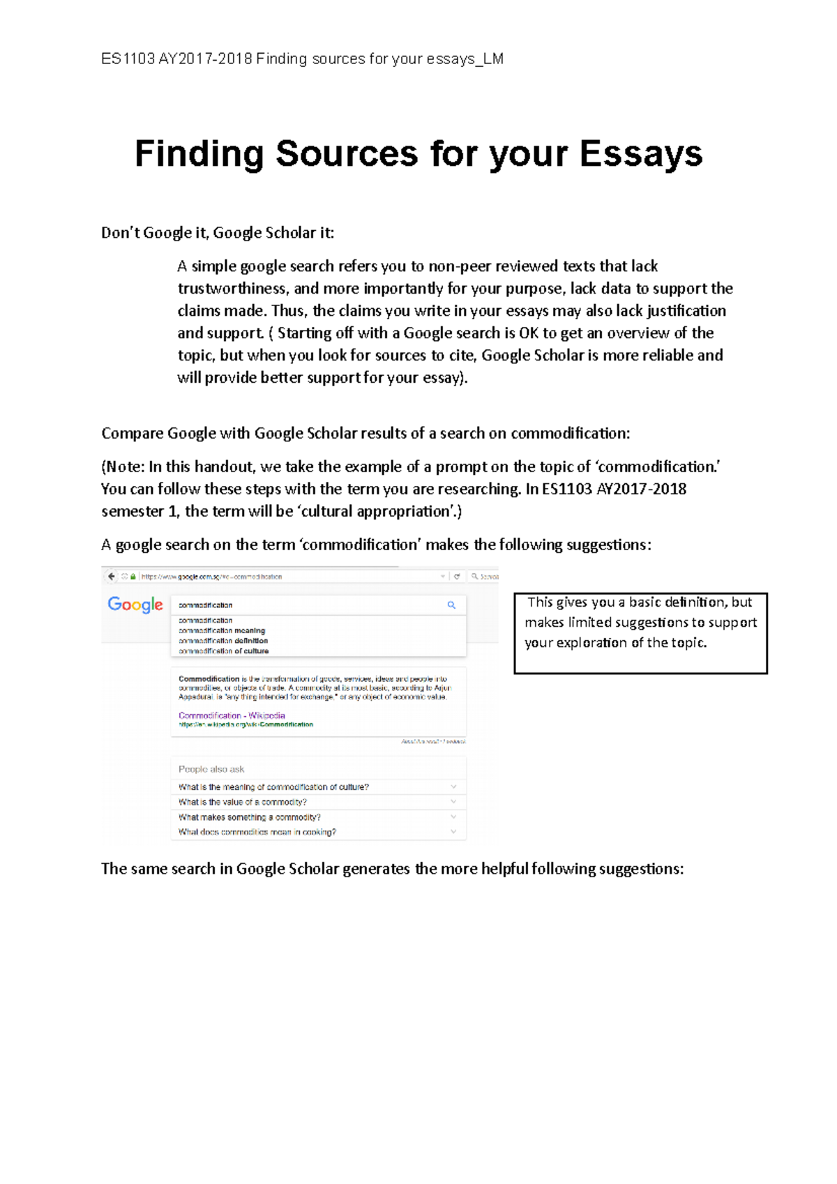 ES1103 Week4 2 How to find sources for your essays - ES1103 AY2017-2018 ...