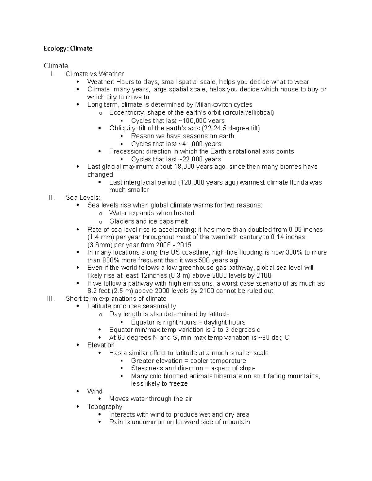 Ecology Notes - Climate - Ecology: Climate Climate I. Climate vs ...
