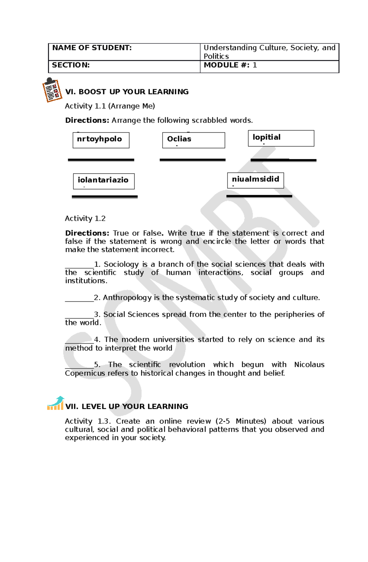 UCSP Worksheet 1 - hope it helps - NAME OF STUDENT: Understanding ...