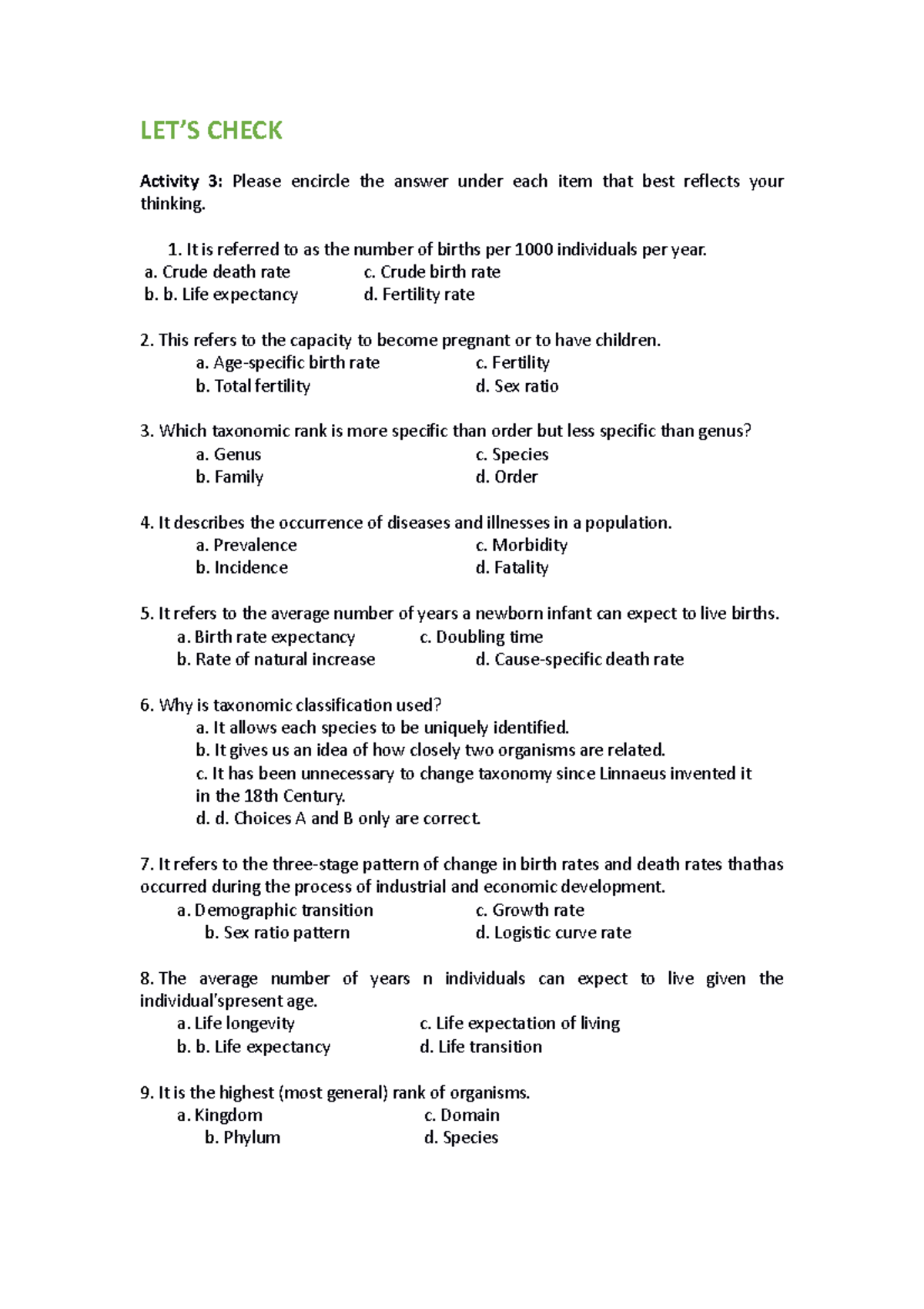 GE15 Weeks 4 5 Part 1 - LET’S CHECK Activity 3: Please encircle the ...
