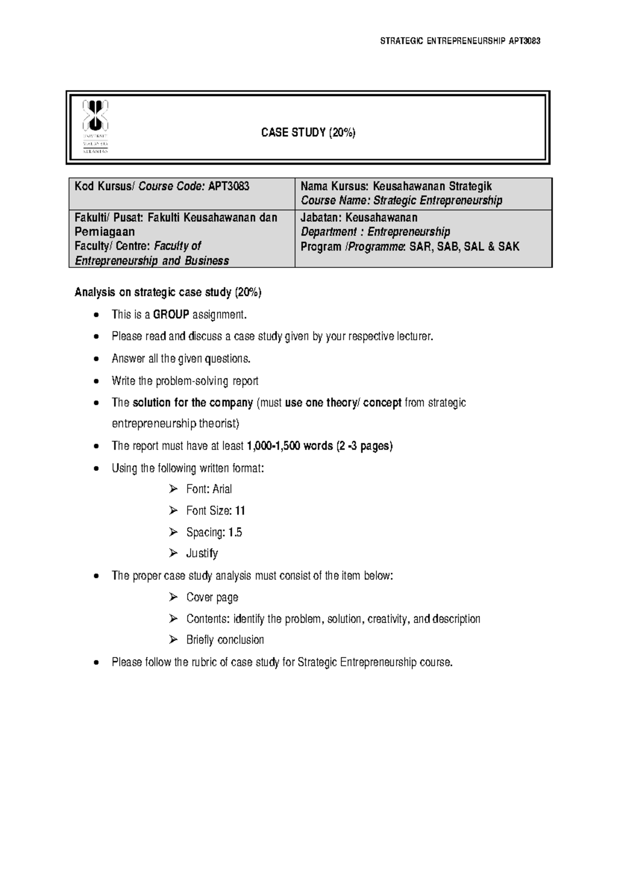 APT3083 CASE Study (20%) - CASE STUDY (20%) ####### STRATEGIC ...