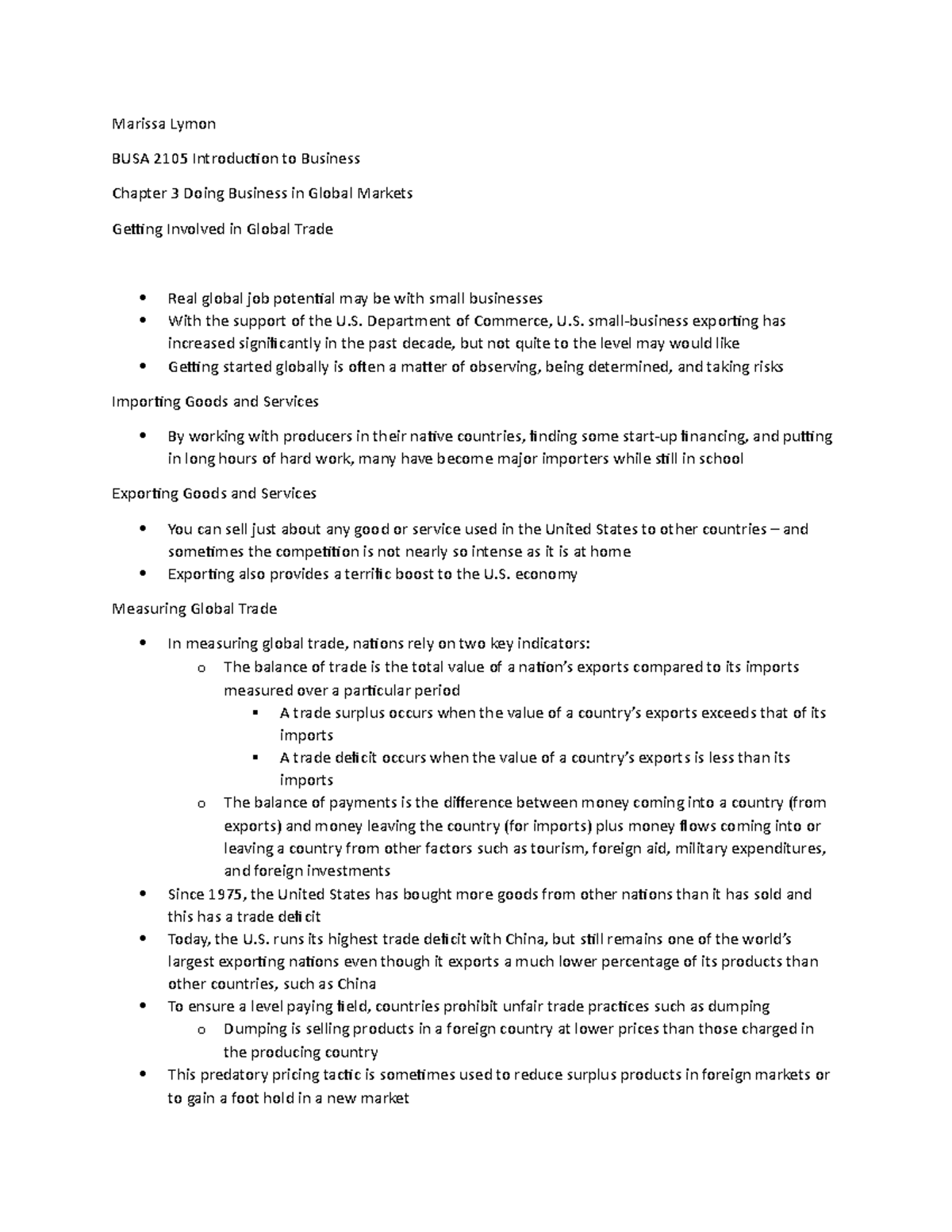 Getting Involved in Global Trade - Marissa Lymon BUSA 2105 Introduction ...