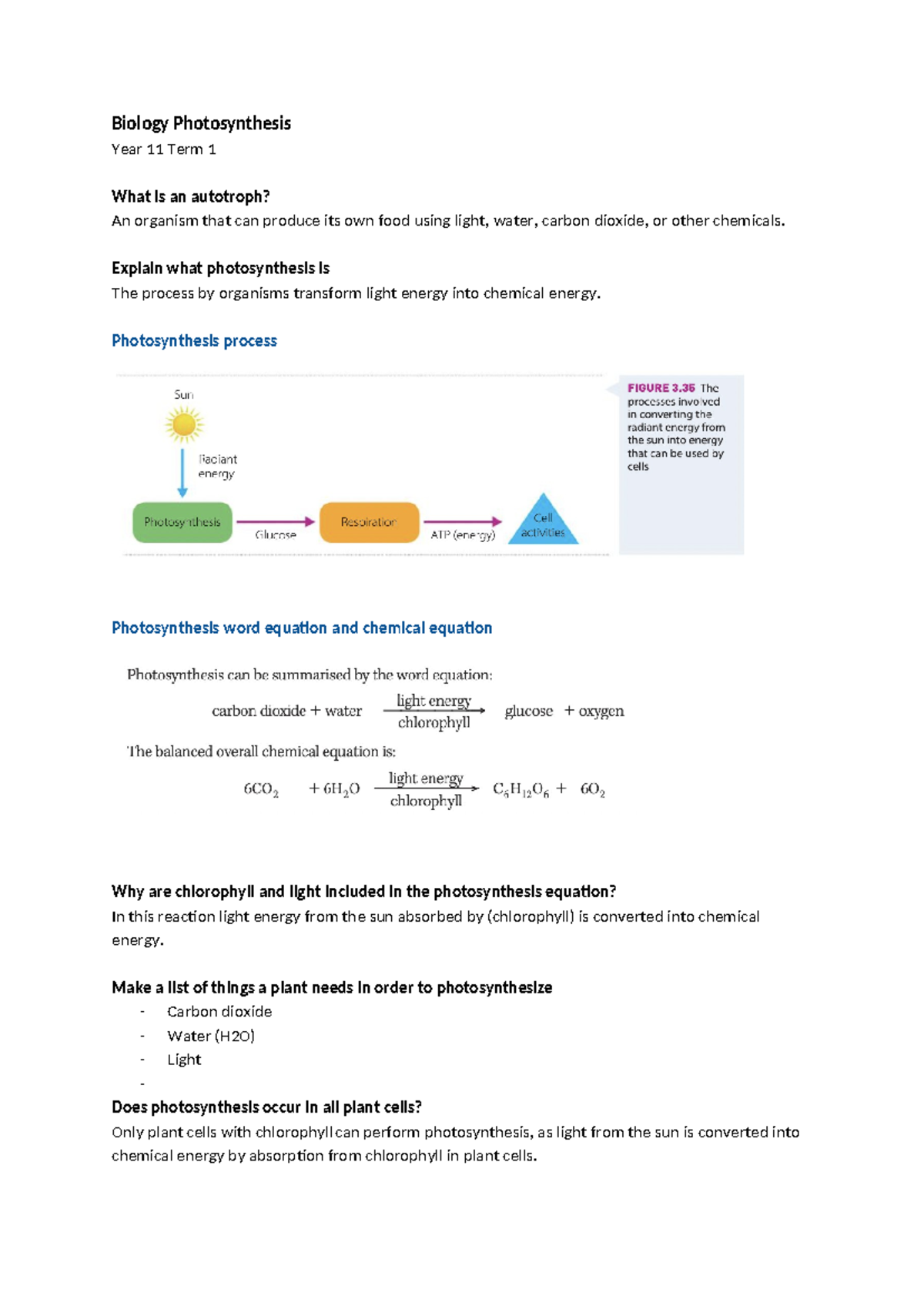 Biology Photosynthesis - Biology Photosynthesis Year 11 Term 1 What is ...