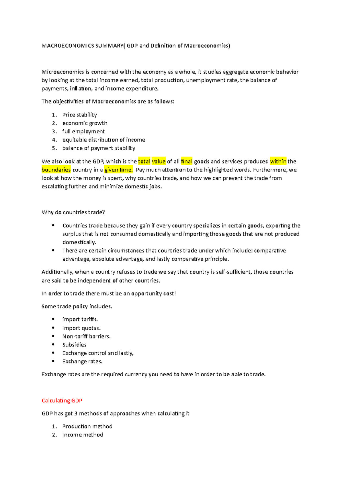 Macroeconomics Summary - MACROECONOMICS SUMMARY( GDP and Definition of ...
