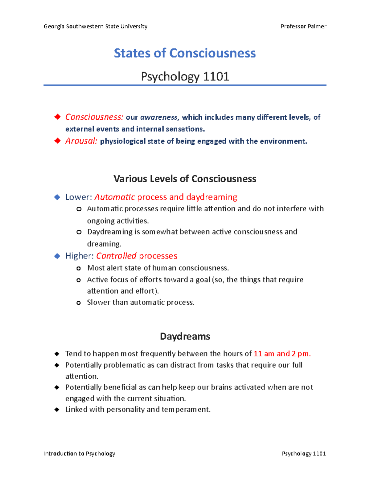 States of Consciousness - States of Consciousness Psychology 1101 ...