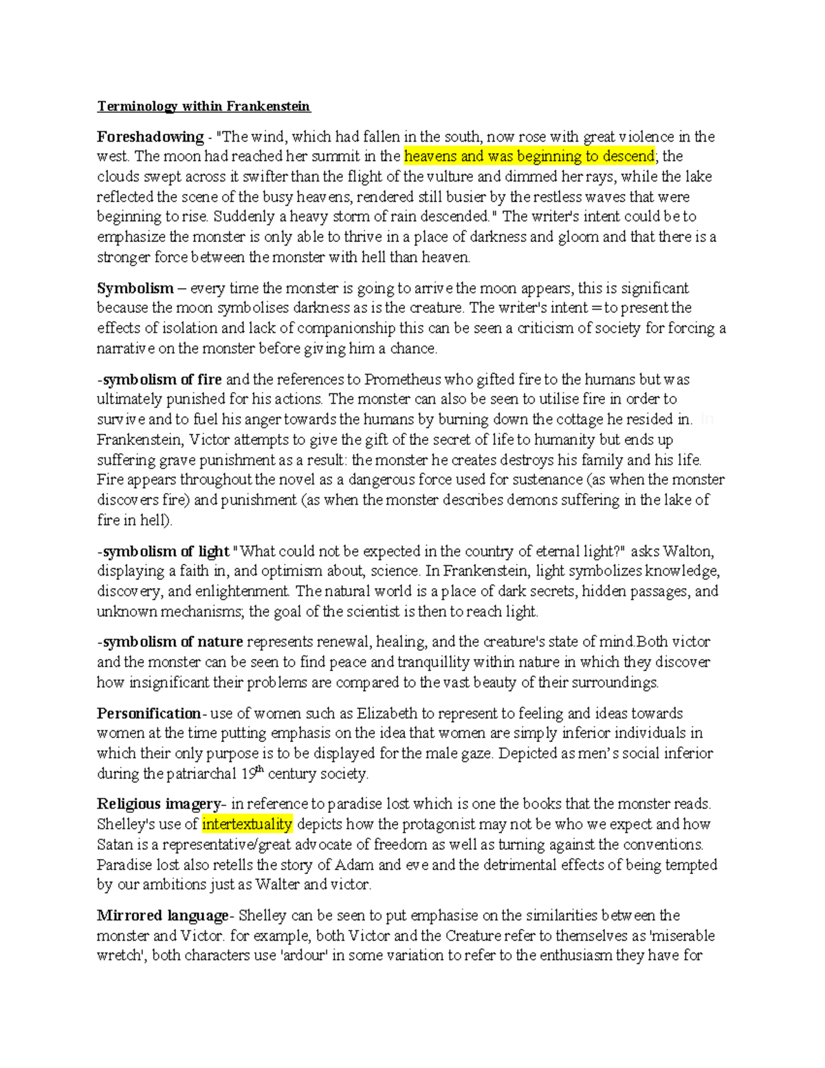 Frankenstein revision - Terminology within Frankenstein Foreshadowing ...