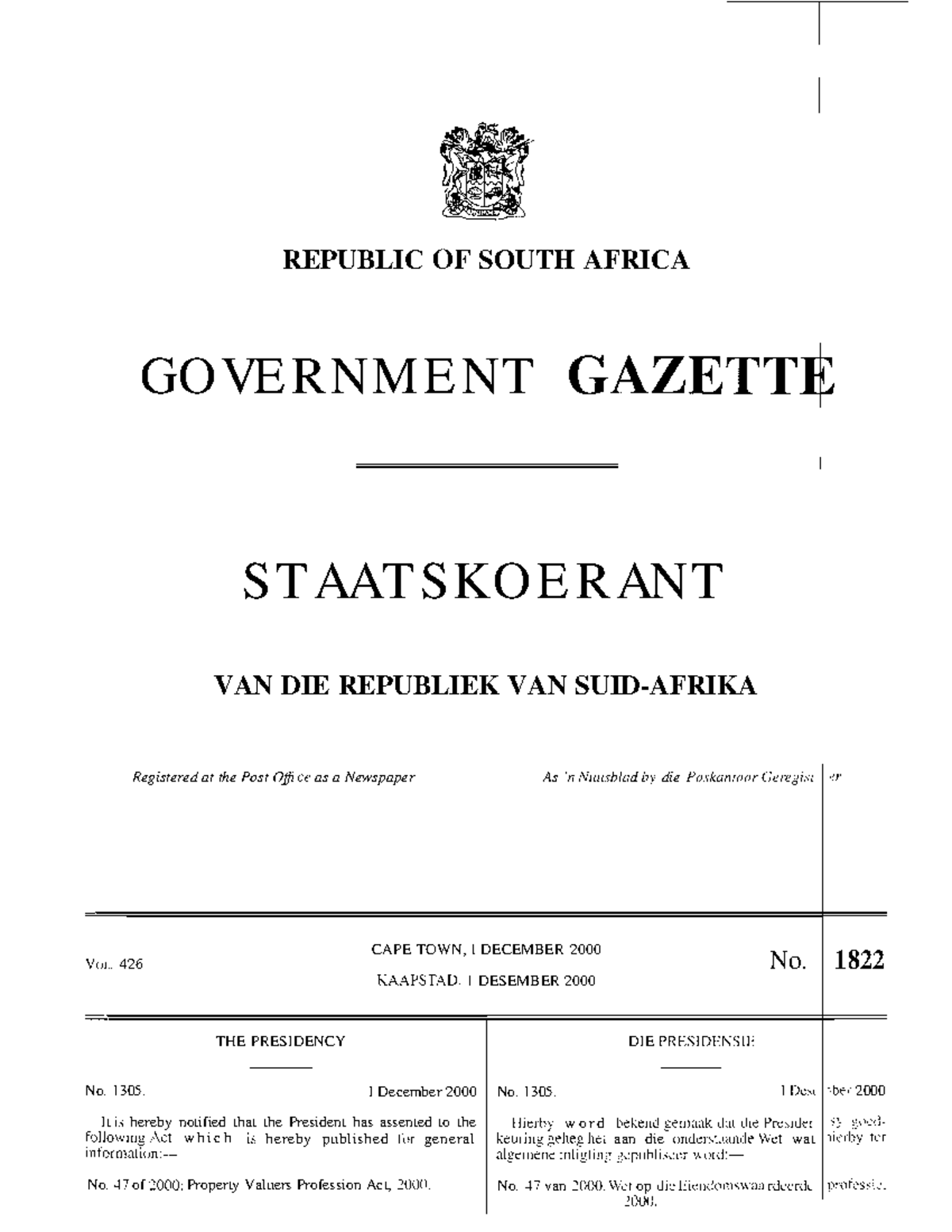 Property valuers profession act (no 47 of 2000 ) - REPUBLIC OF SOUTH ...