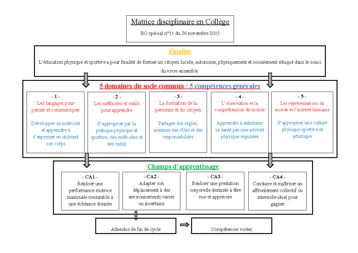 Matrices disciplinaires - 5 domaines du socle commun / 5 compétences ...