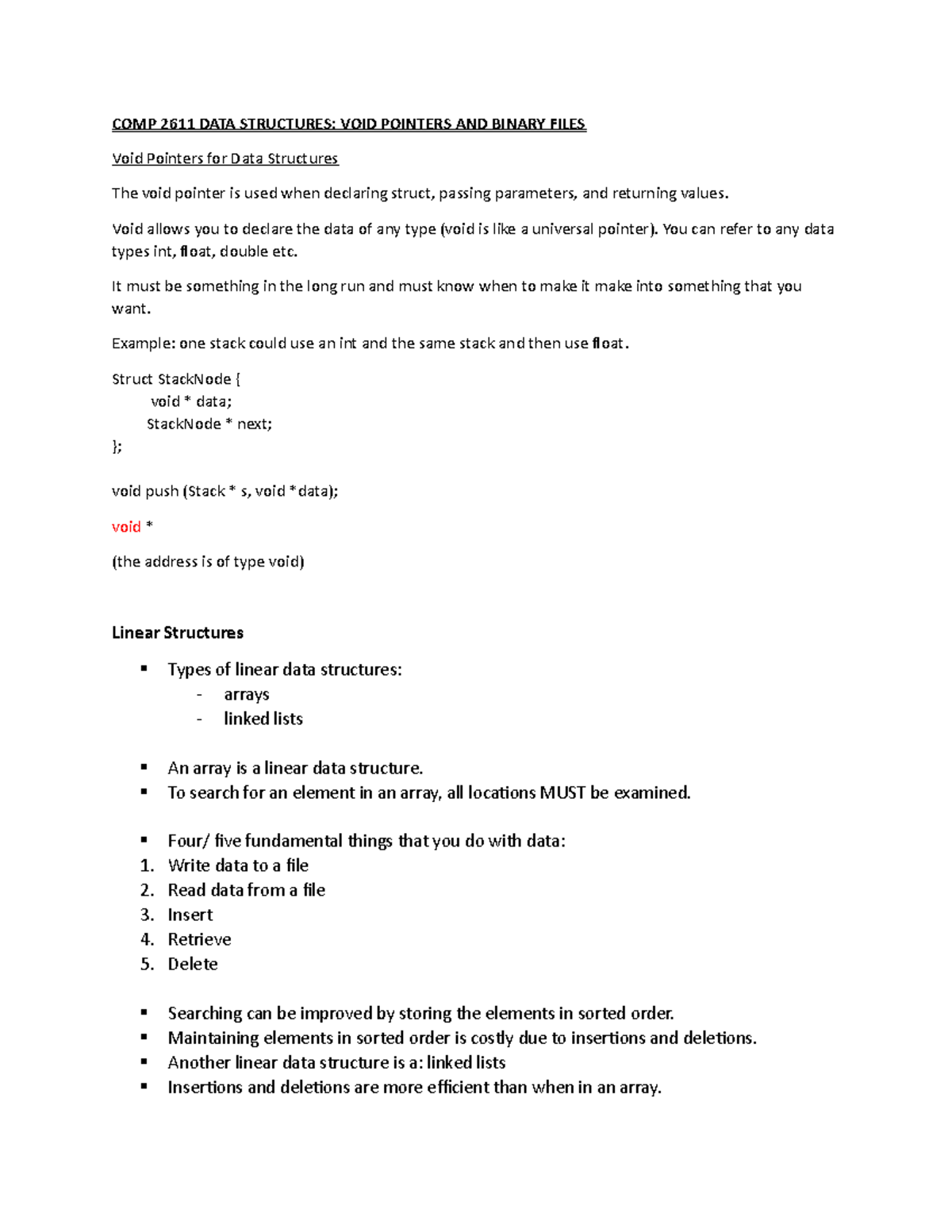 Comp 2611 Lecture 6 Summary Comp 2611 Data Structures Void Pointers And Binary Files Void 5779
