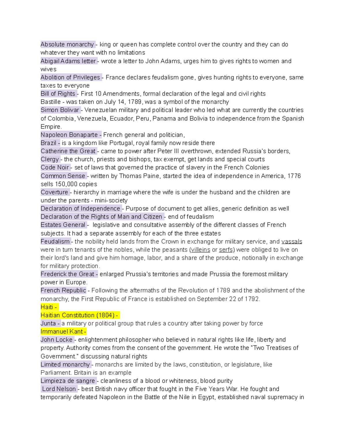 Test 1 Review - History - Ancien Regime, Enlightenment, French and ...