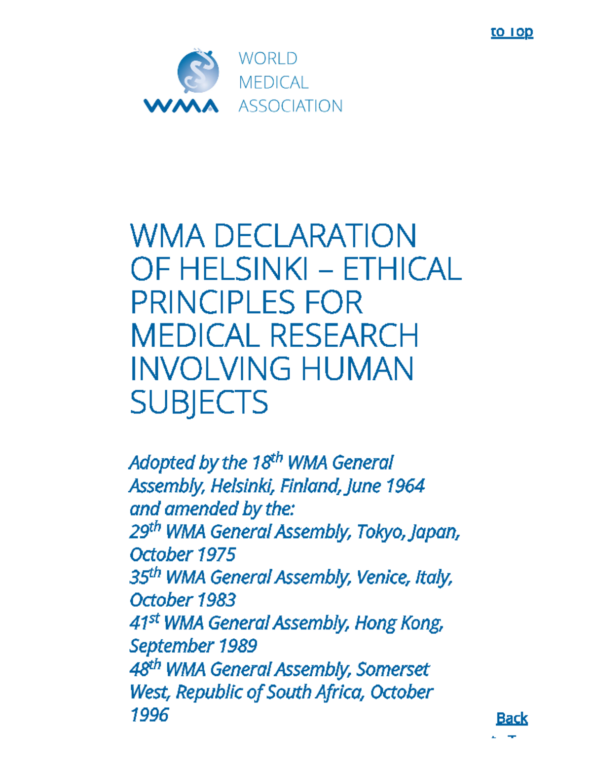 WMA Declaration of Helsinki - HCAM 275 - Studocu