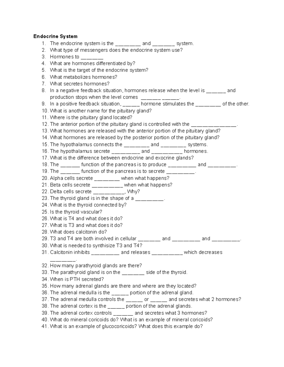 Patho Exam 4 Study Guide - Endocrine System 1. The endocrine system is ...