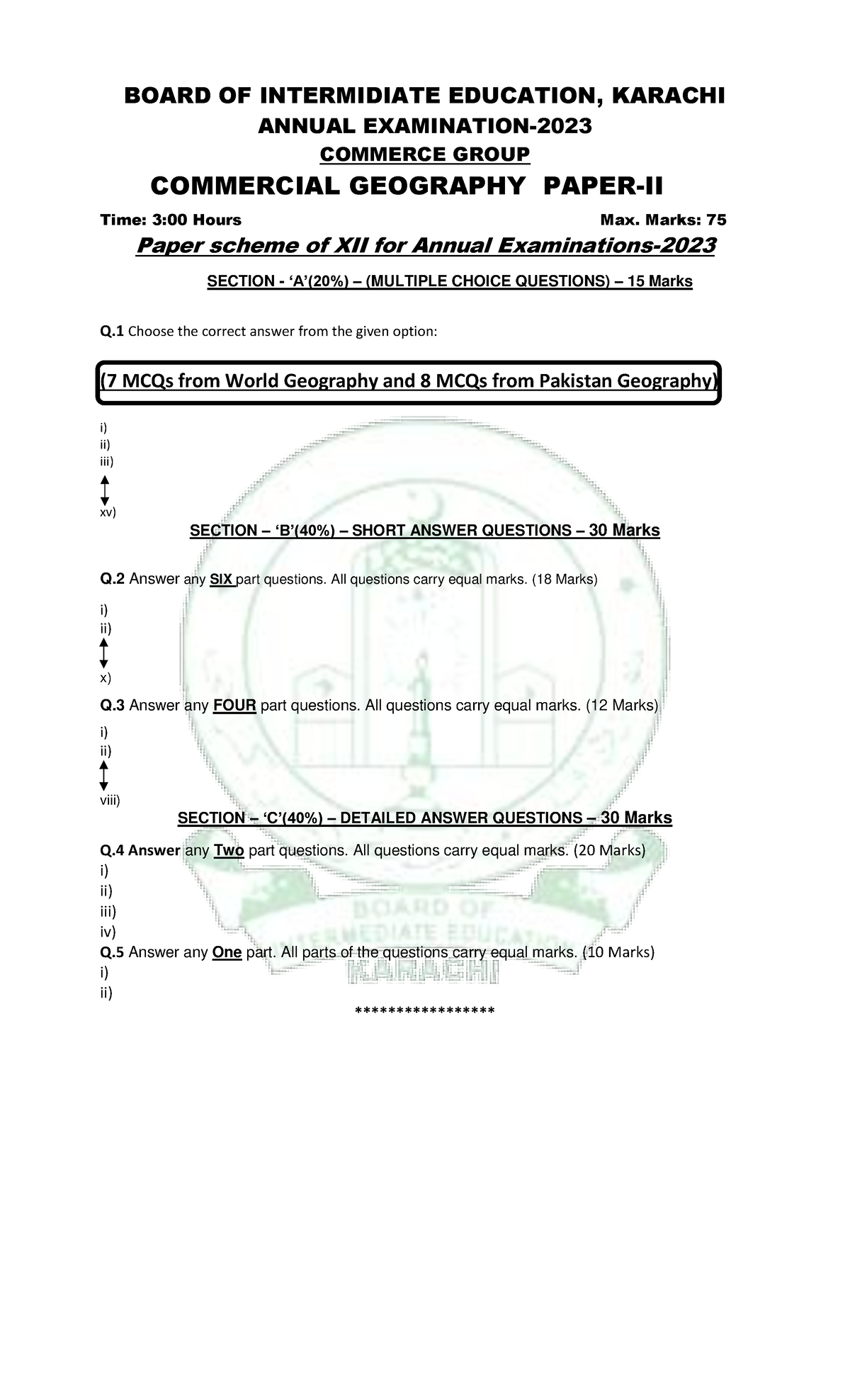 Scheme 2023 2nd Part BIEK - BOARD OF INTERMIDIATE EDUCATION, KARACHI ...