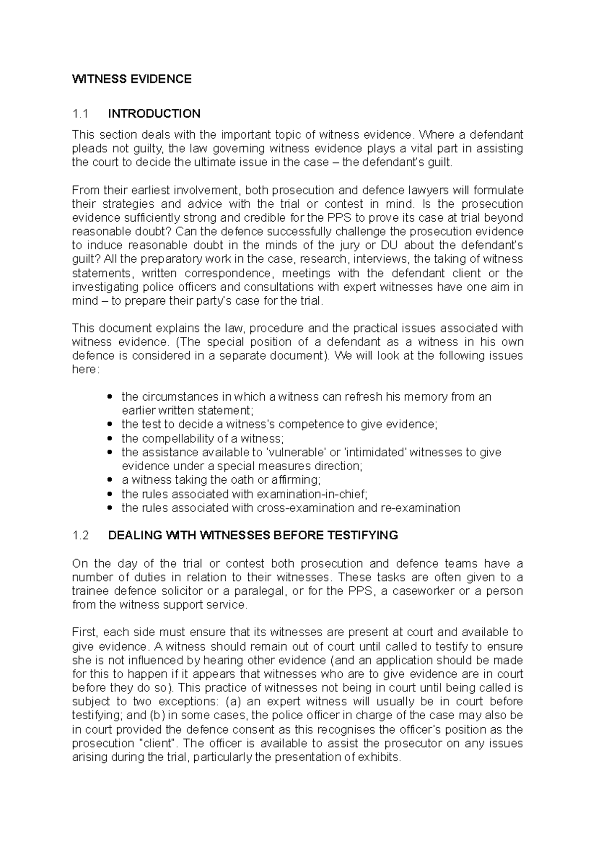 Witness Evidence notes - WITNESS EVIDENCE 1 INTRODUCTION This section ...
