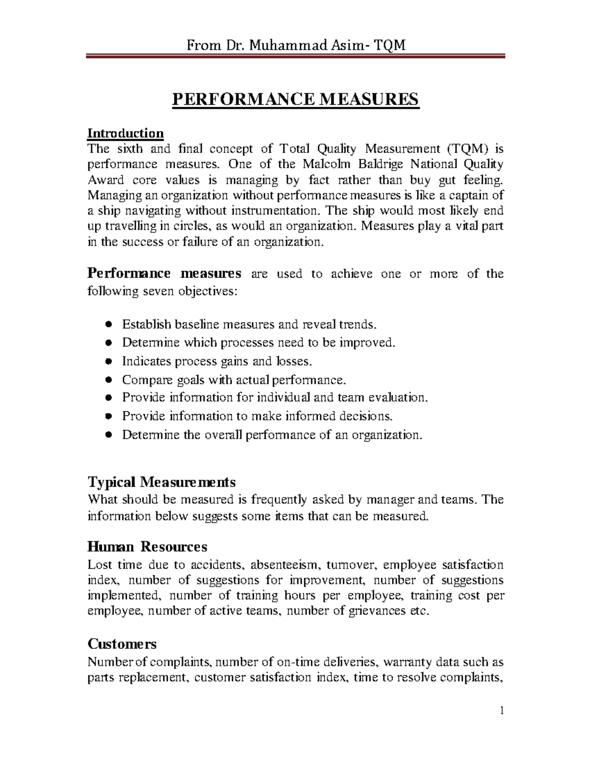 Performance Measure Basic - PERFORMANCE MEASURES Introduction The sixth ...